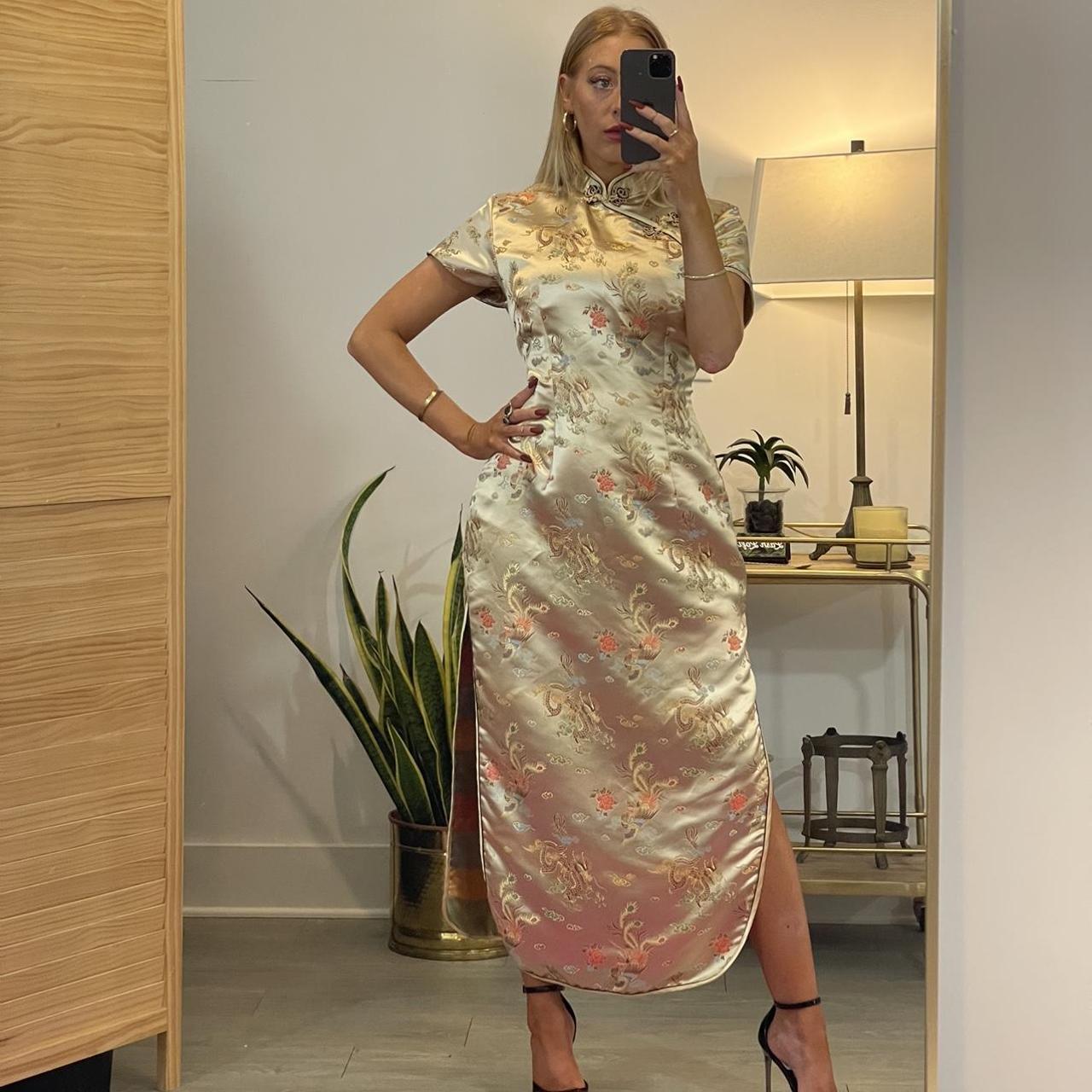 Gold Cheongsam Side Split Maxi Length - Depop