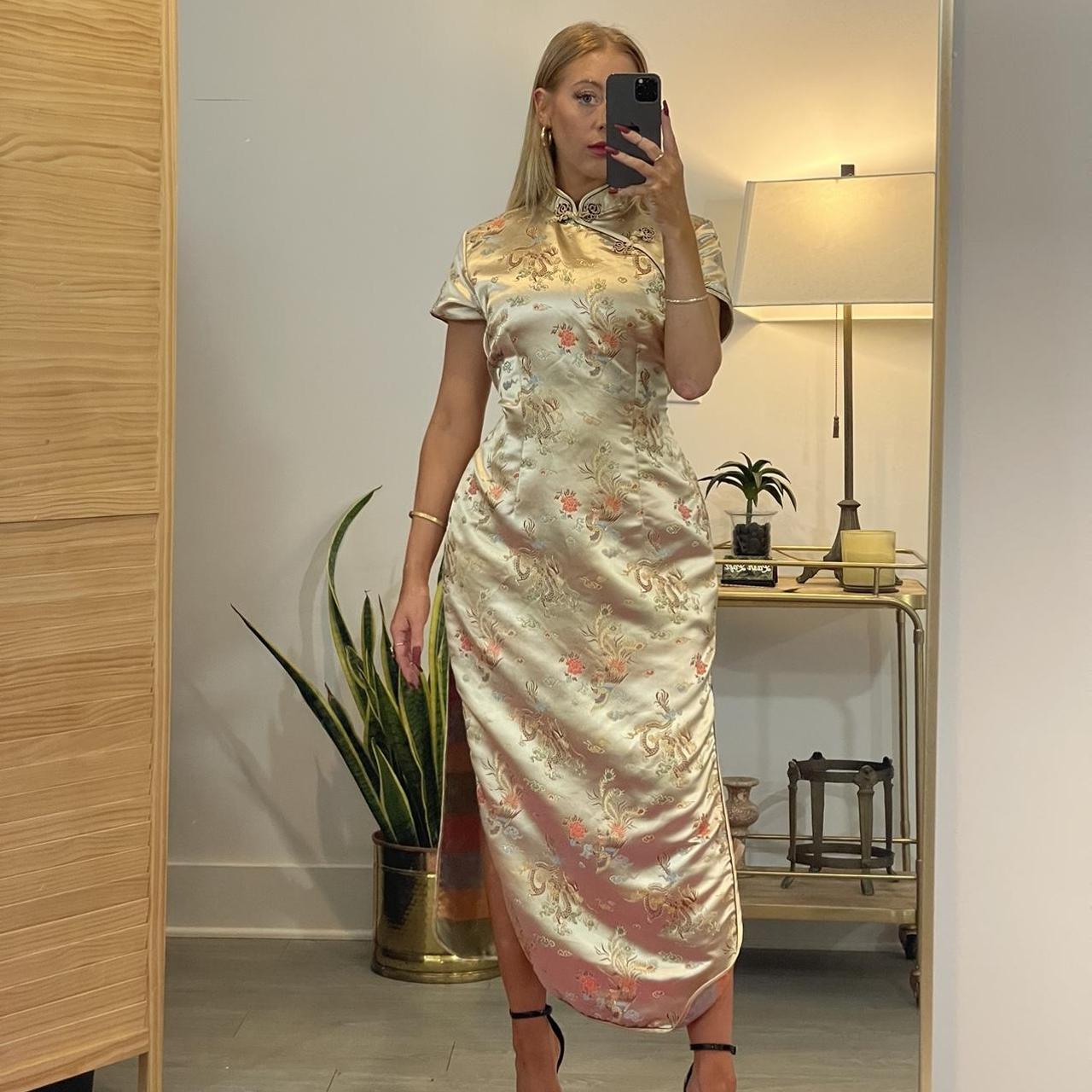 Gold Cheongsam Side Split Maxi Length - Depop
