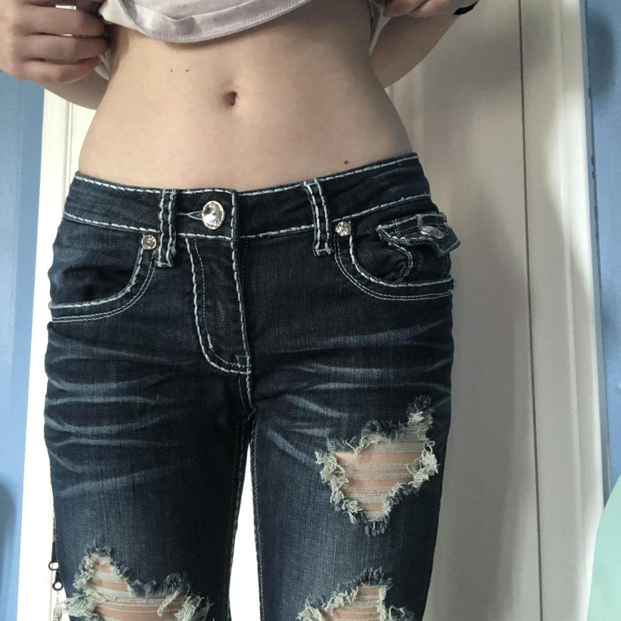 Low rise ripped / distressed machine jeans - Depop