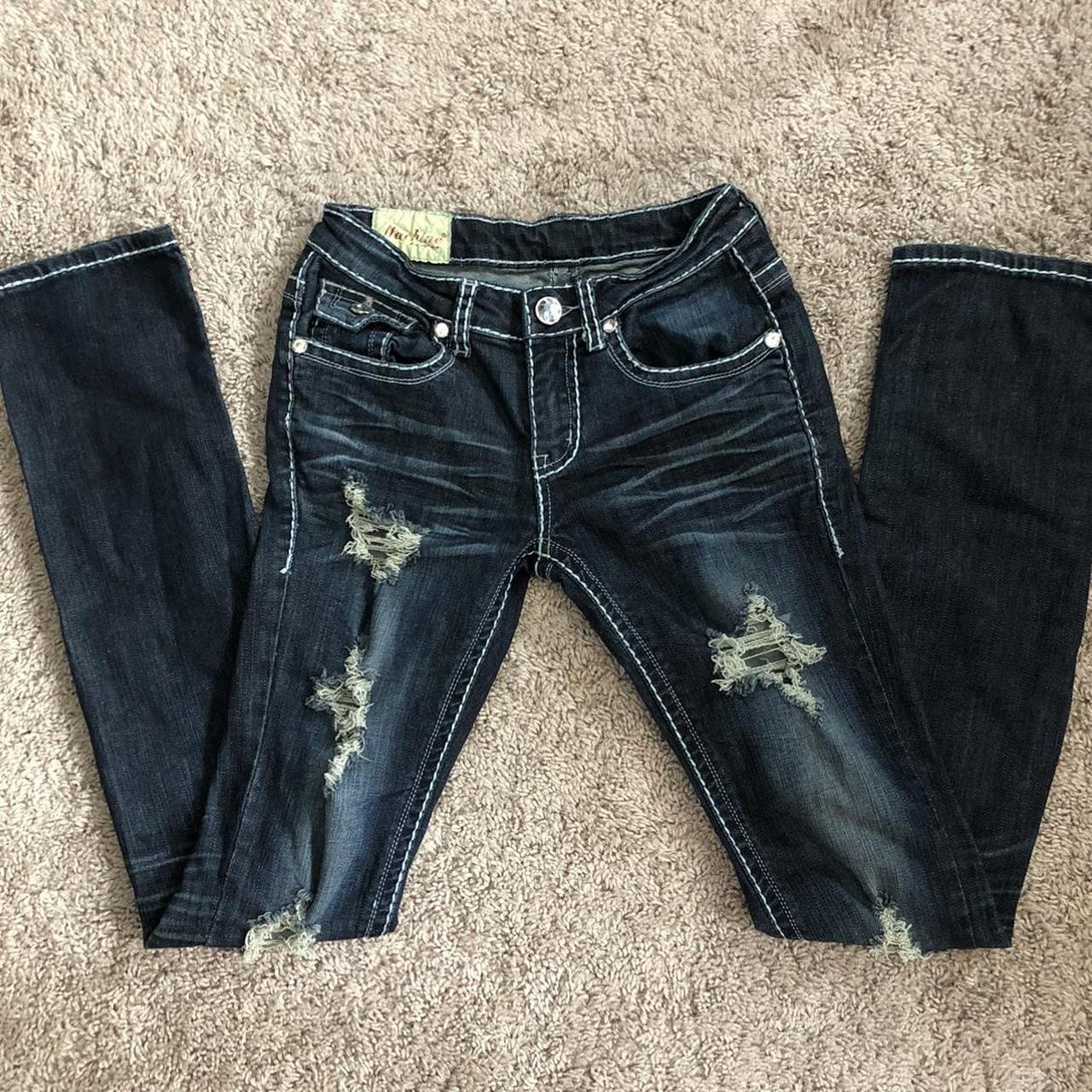 Low rise ripped / distressed machine jeans - Depop