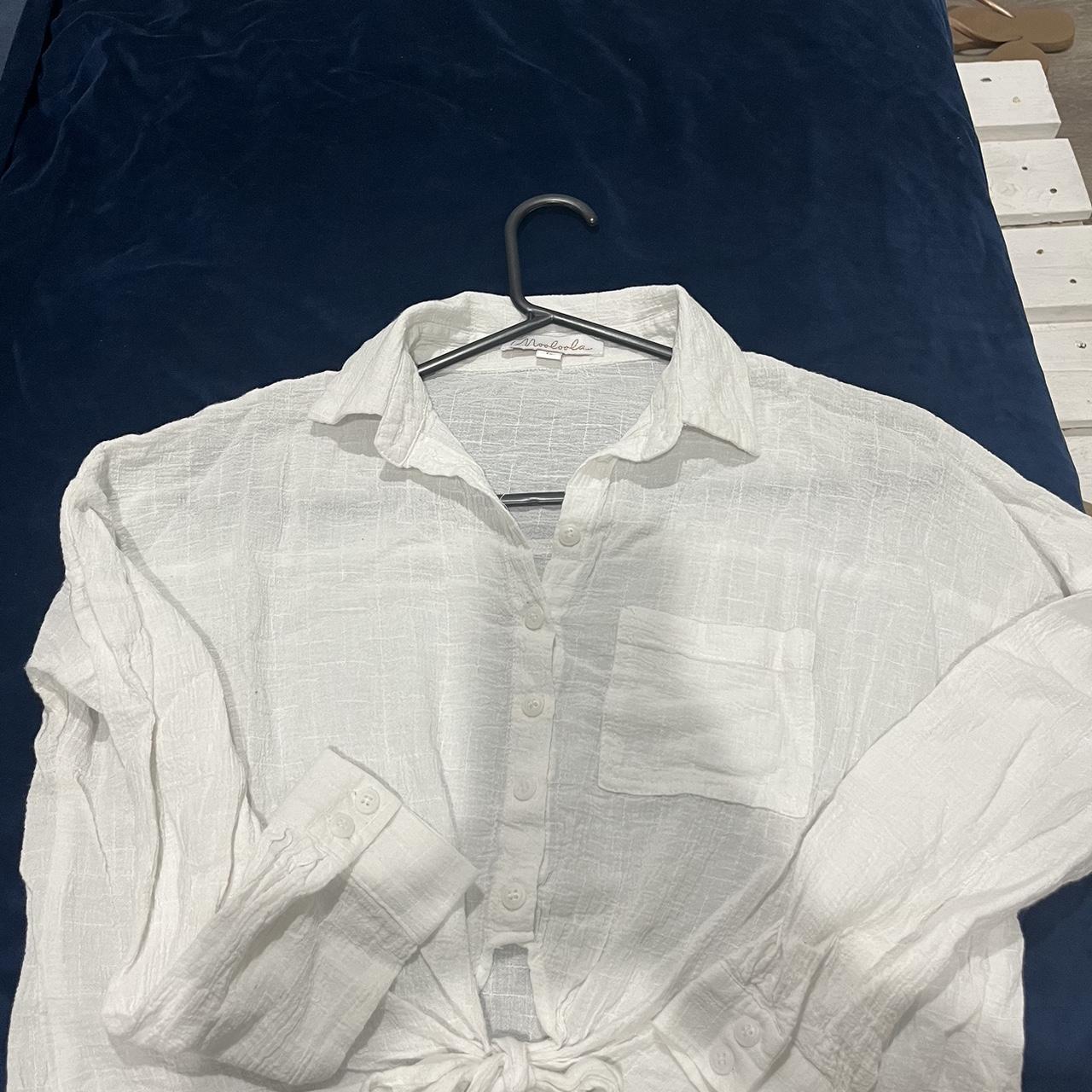 White long sleeve shirt Brand: Mooloola Size: 12 - Depop