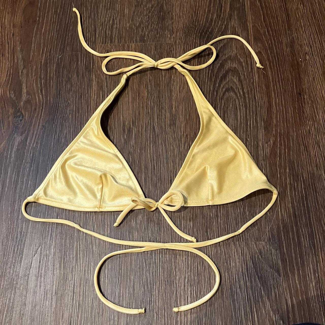 Vintage shimmery yellow triangle bikini top • makes... | Depop