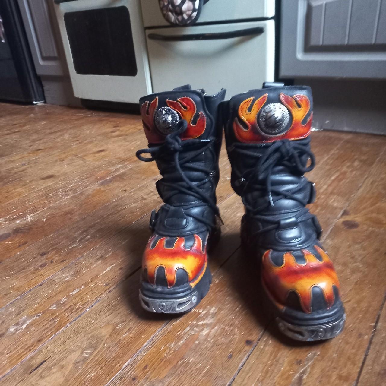 New rock flame boots #goth#vintage#biker#emo#newrocks - Depop