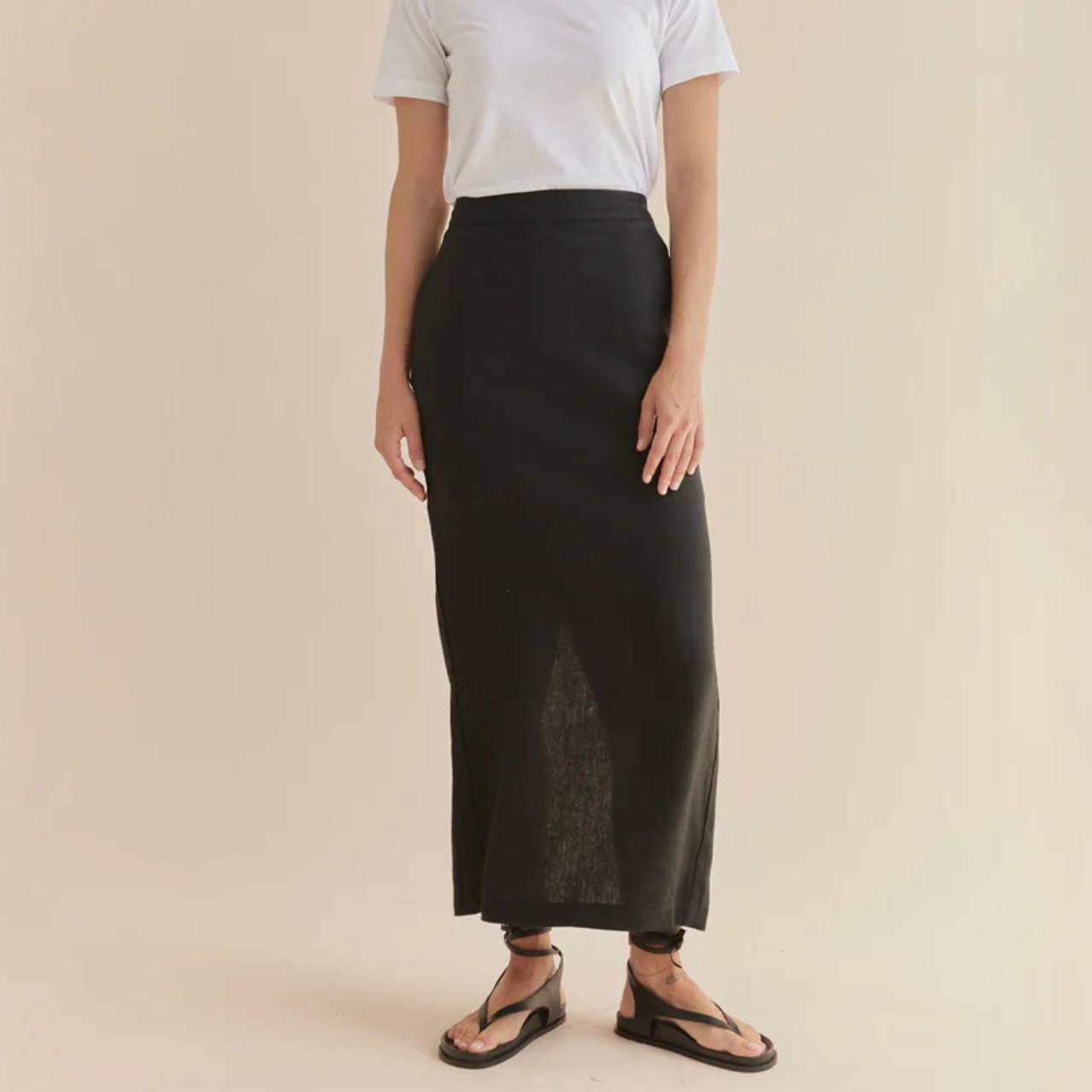 Amelius 'Mabel' black skirt - 100% Linen - Midi... - Depop