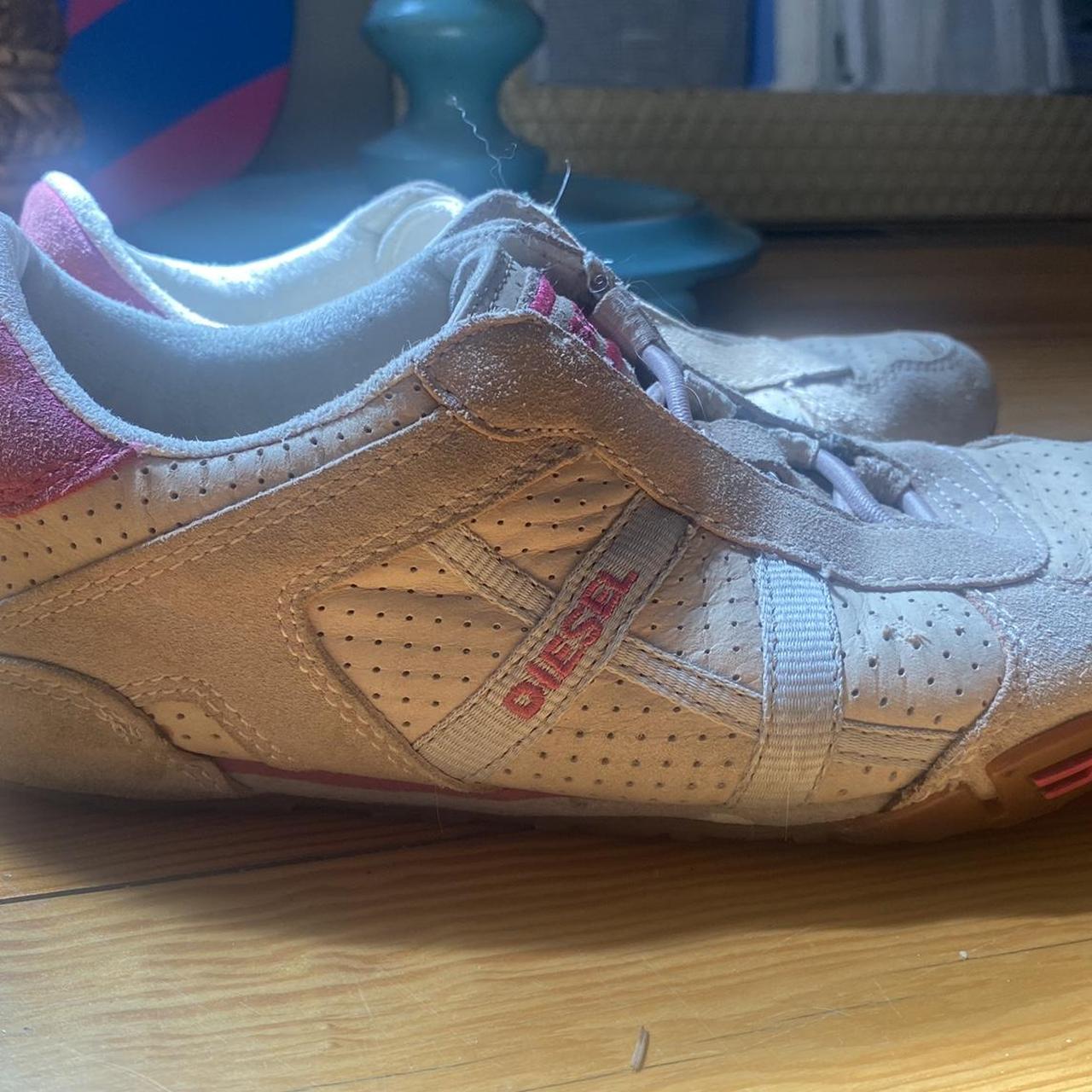 Diesel Women's Pink and Tan Trainers | Depop