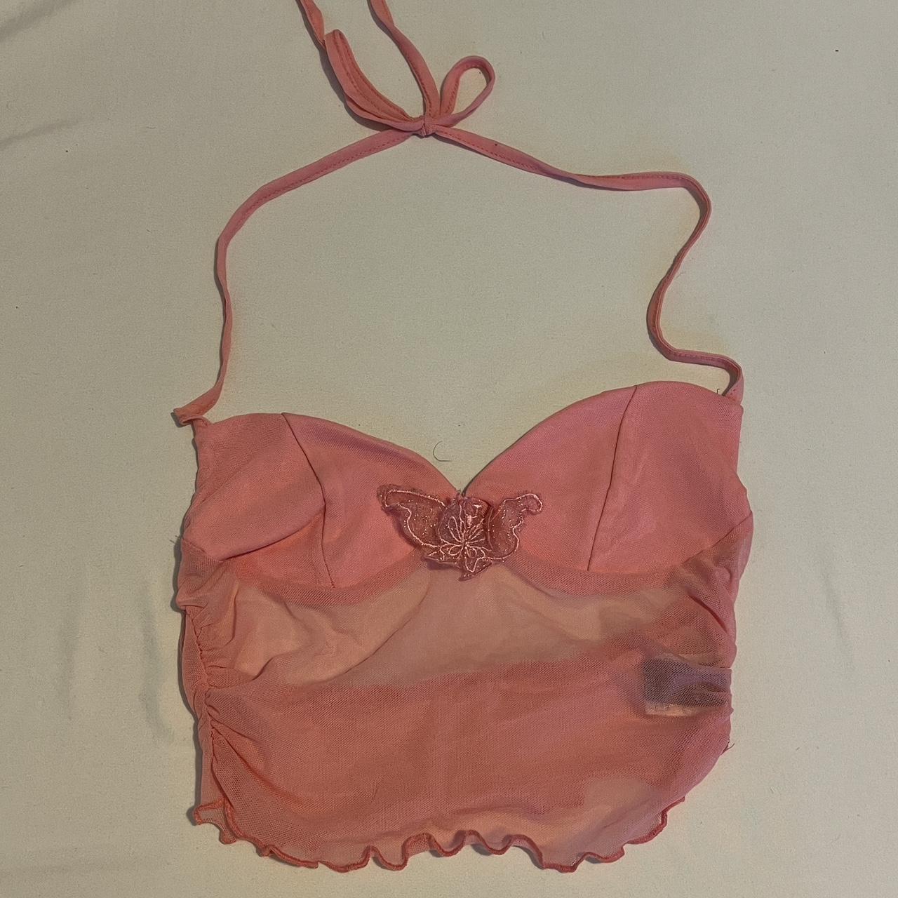 Pink butterfly top XS - Depop