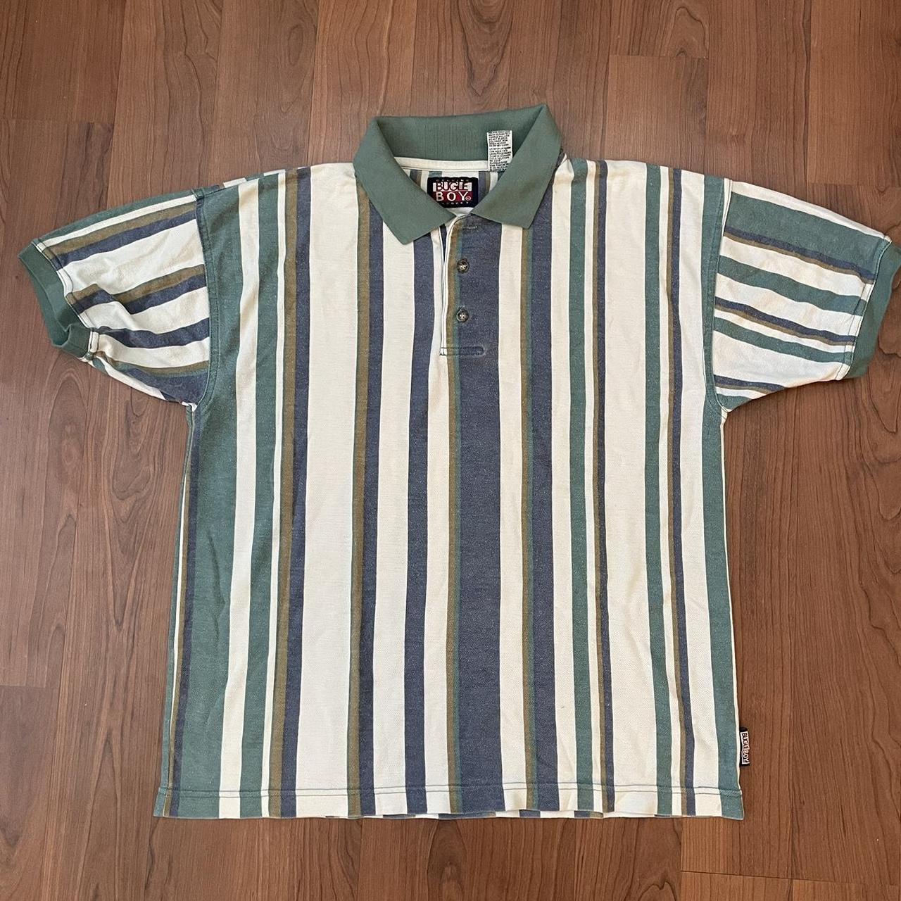 Vintage 90s Bugle Boy Retro Striped Polo Shirt Pit... - Depop