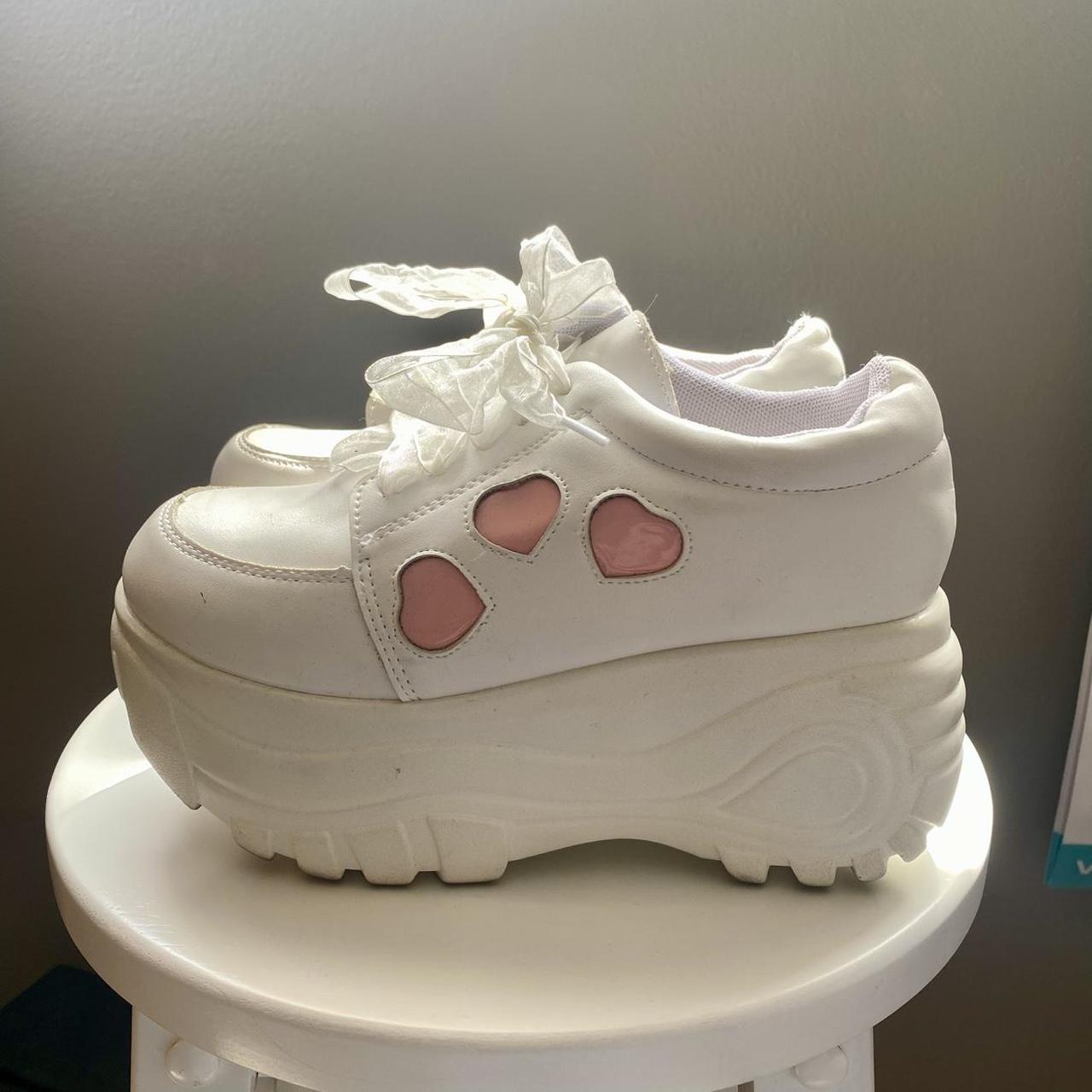 Heart Platform Sneakers Gum stuck on bottom of left... - Depop