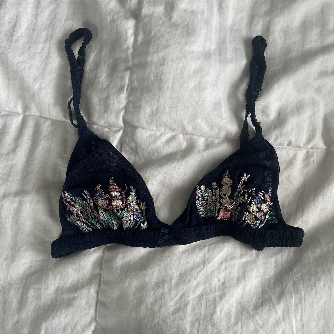 Urban outfitters/Pins and Needles Navy Mesh Bralette... - Depop