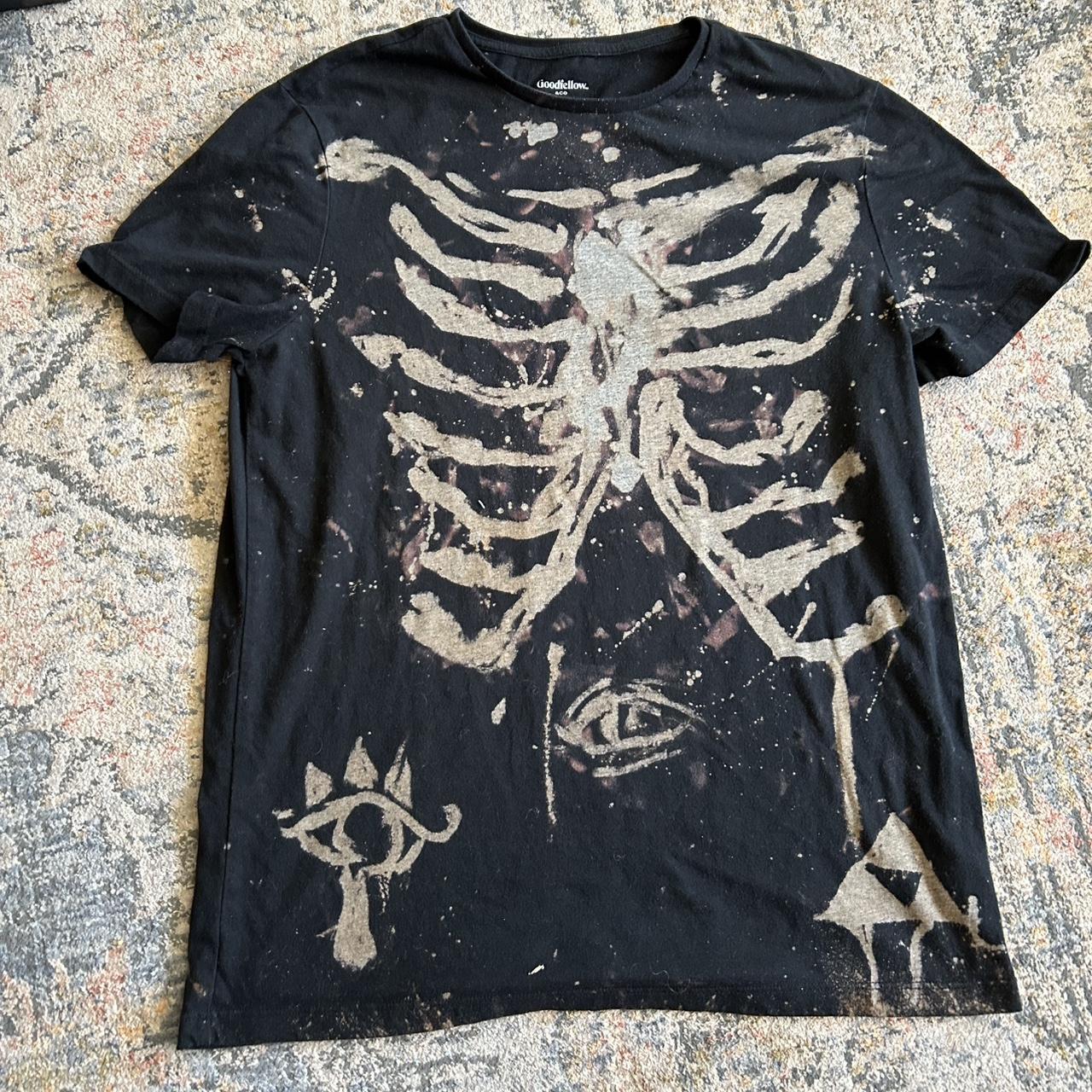 M homemade, one-of-a-kind bleach dyed skeleton tee... | Depop