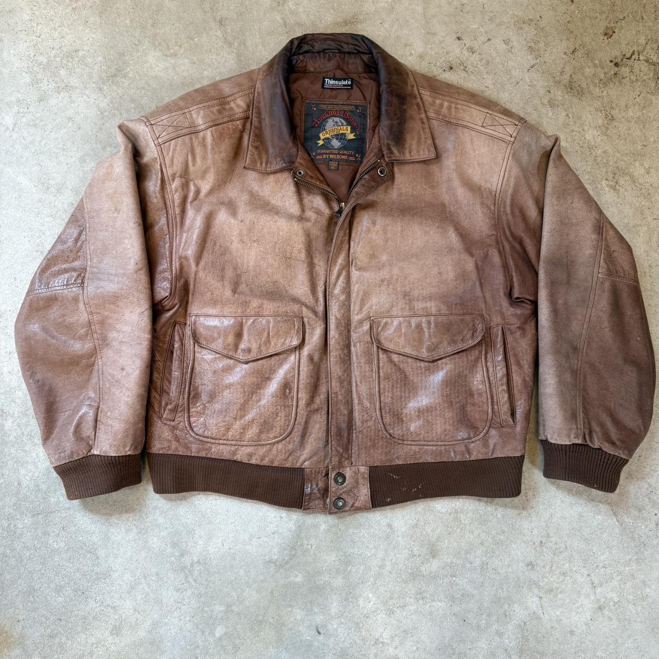 beautiful tan leather bomber jacket with crazy fade... | Depop