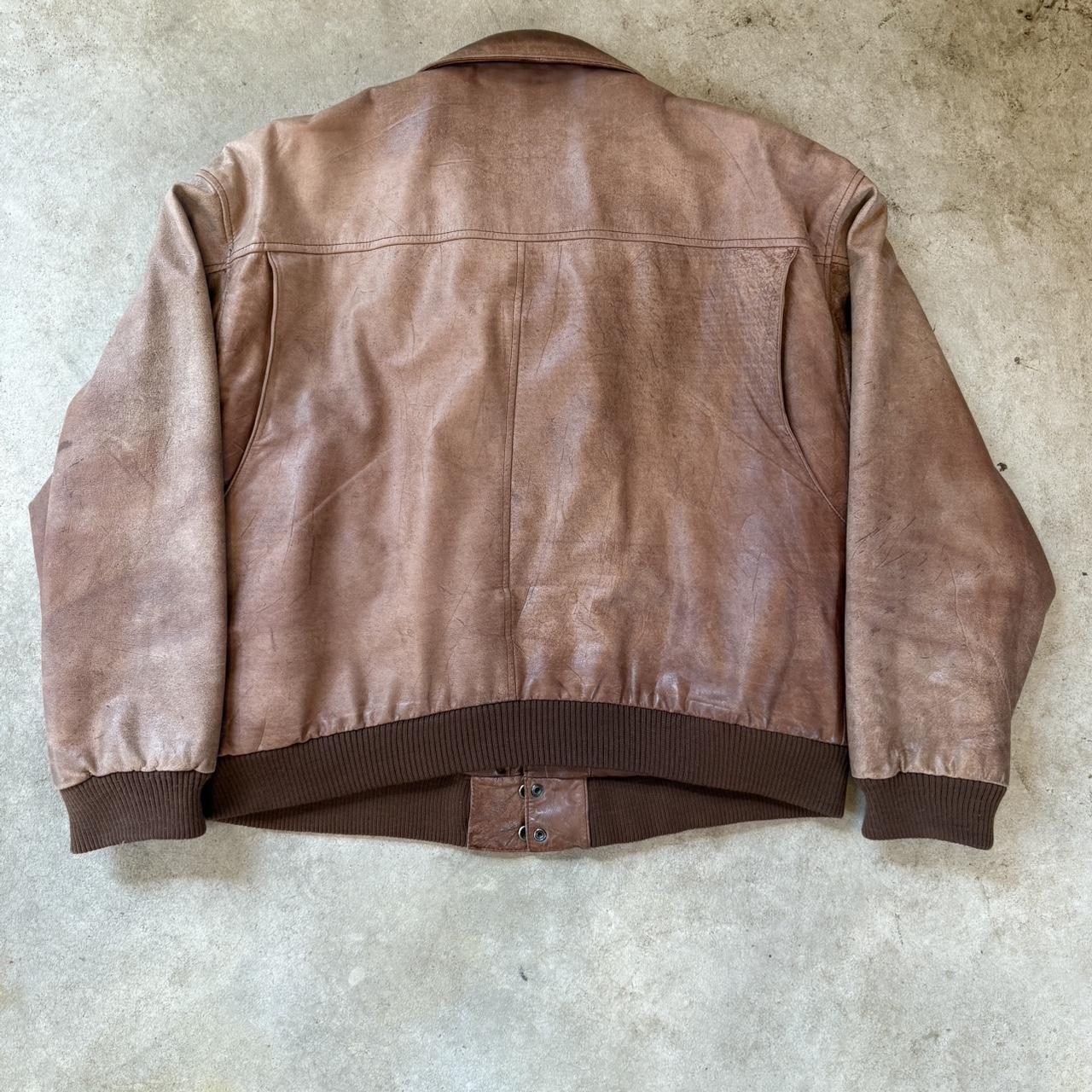 beautiful tan leather bomber jacket with crazy fade... | Depop