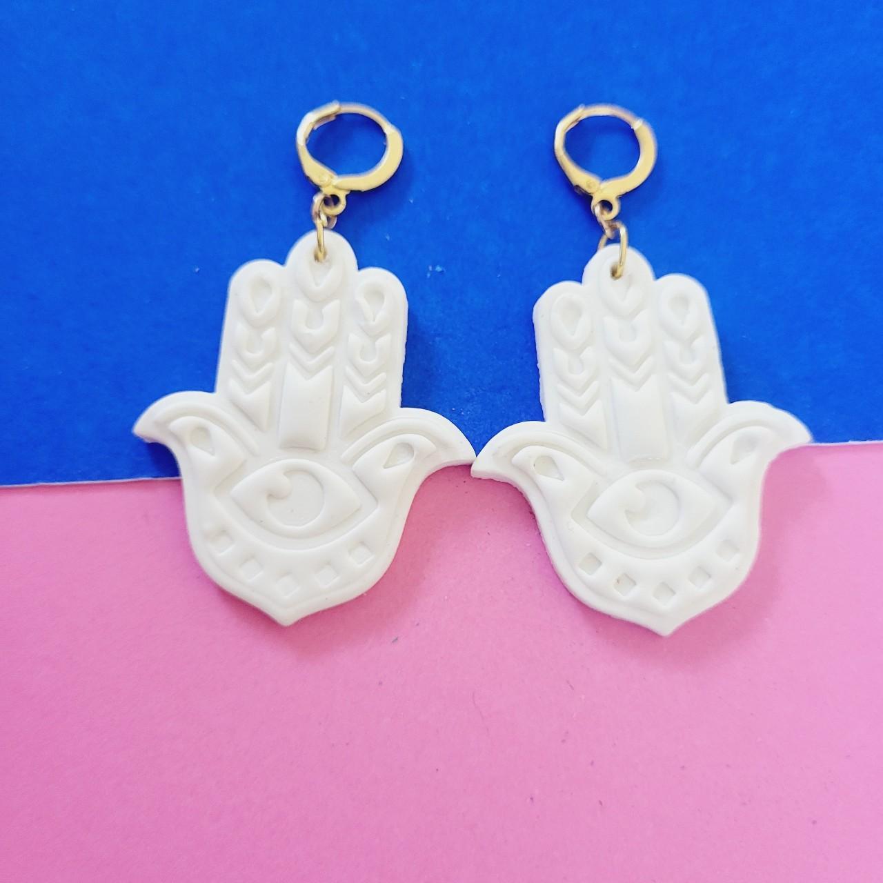 Hansa hand earrings. Handmade white earrings. ... - Depop