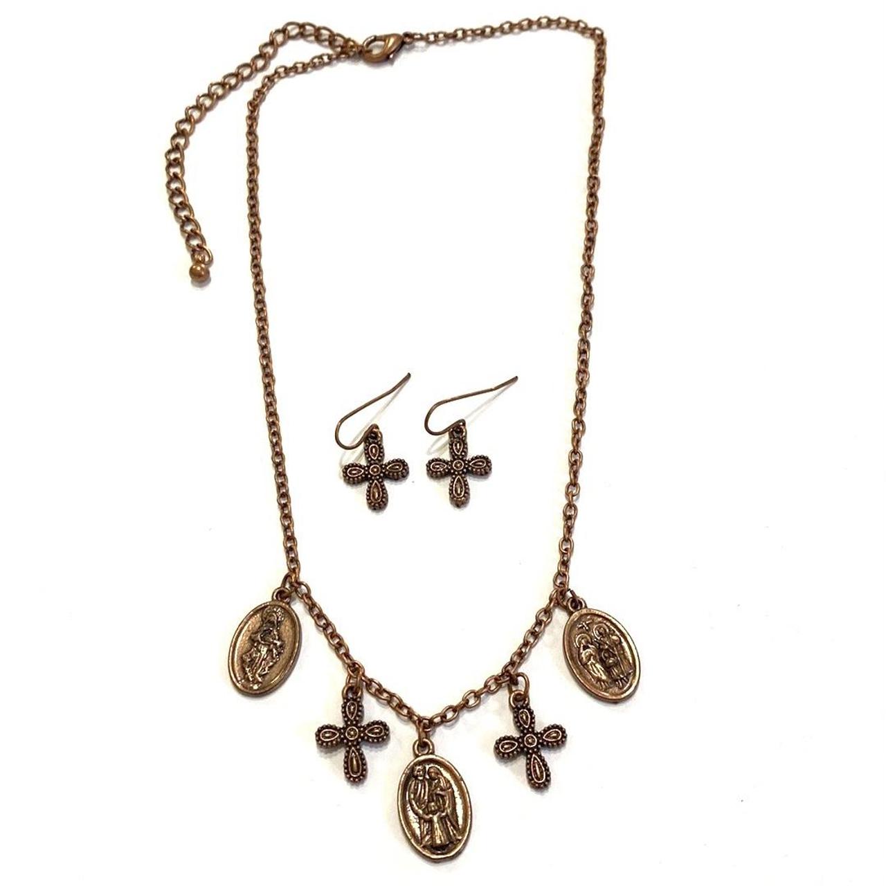 Religious Saints Medals Cross Necklace... - Depop