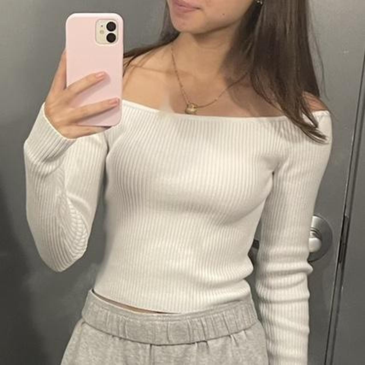 HOLLISTER off the shoulder ribbed long sleeve worn... - Depop