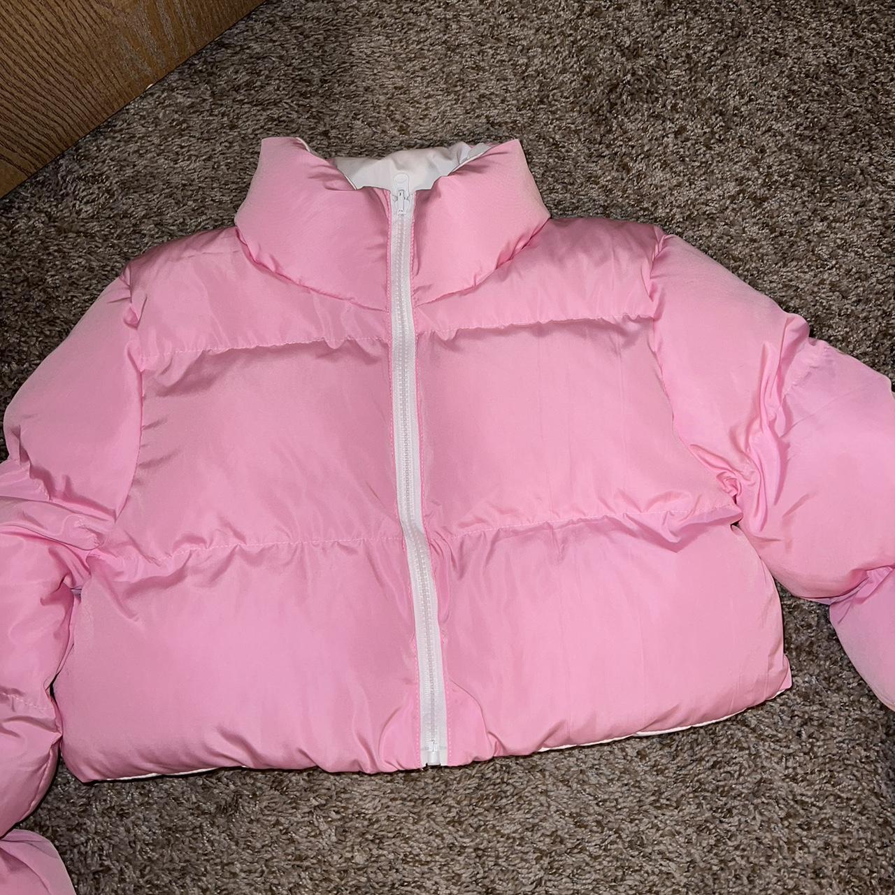 Pink puffer jacket ♡ super cute ♡ cinched cuffs... - Depop