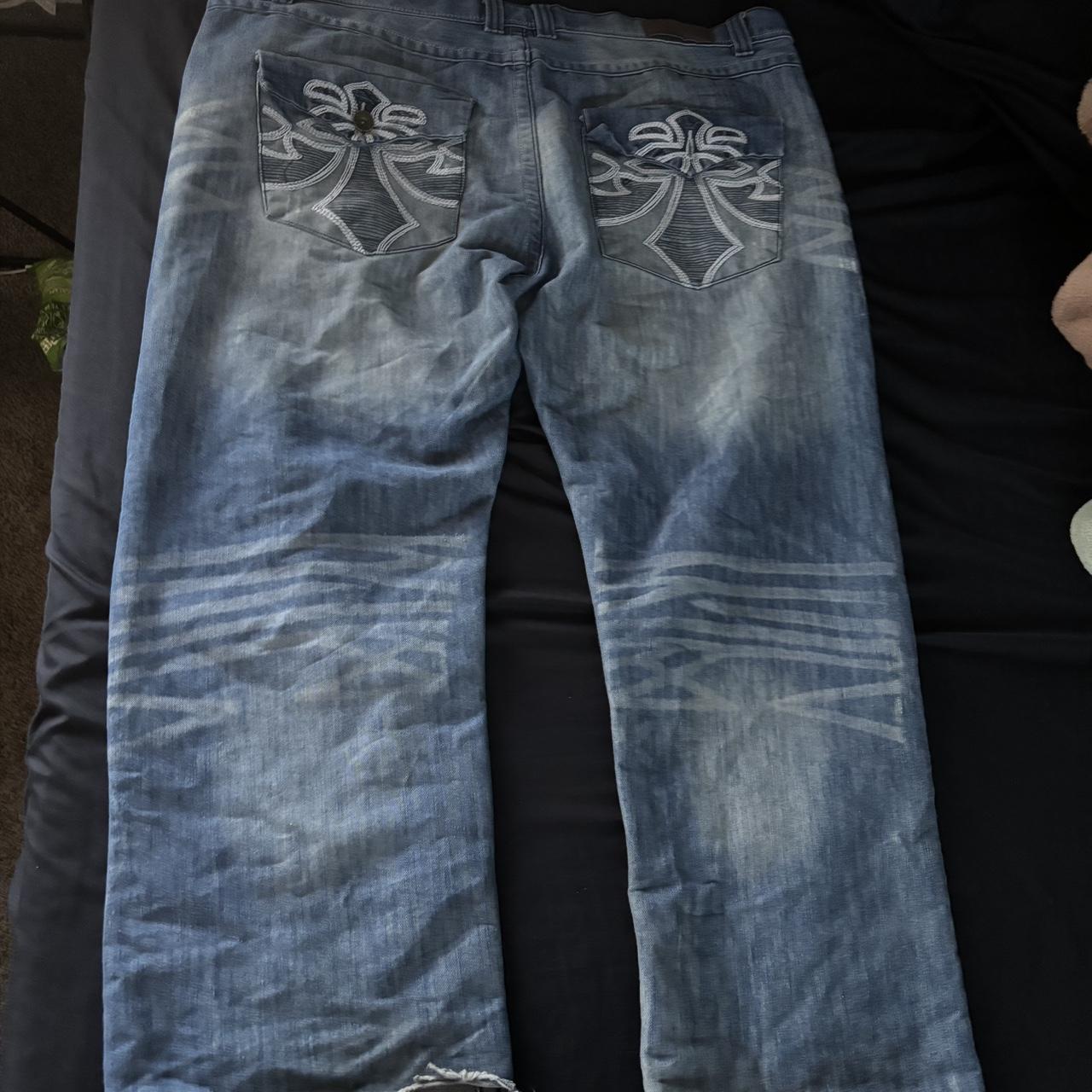 Blue and white Y2K style jeans #grunge #y2k... - Depop