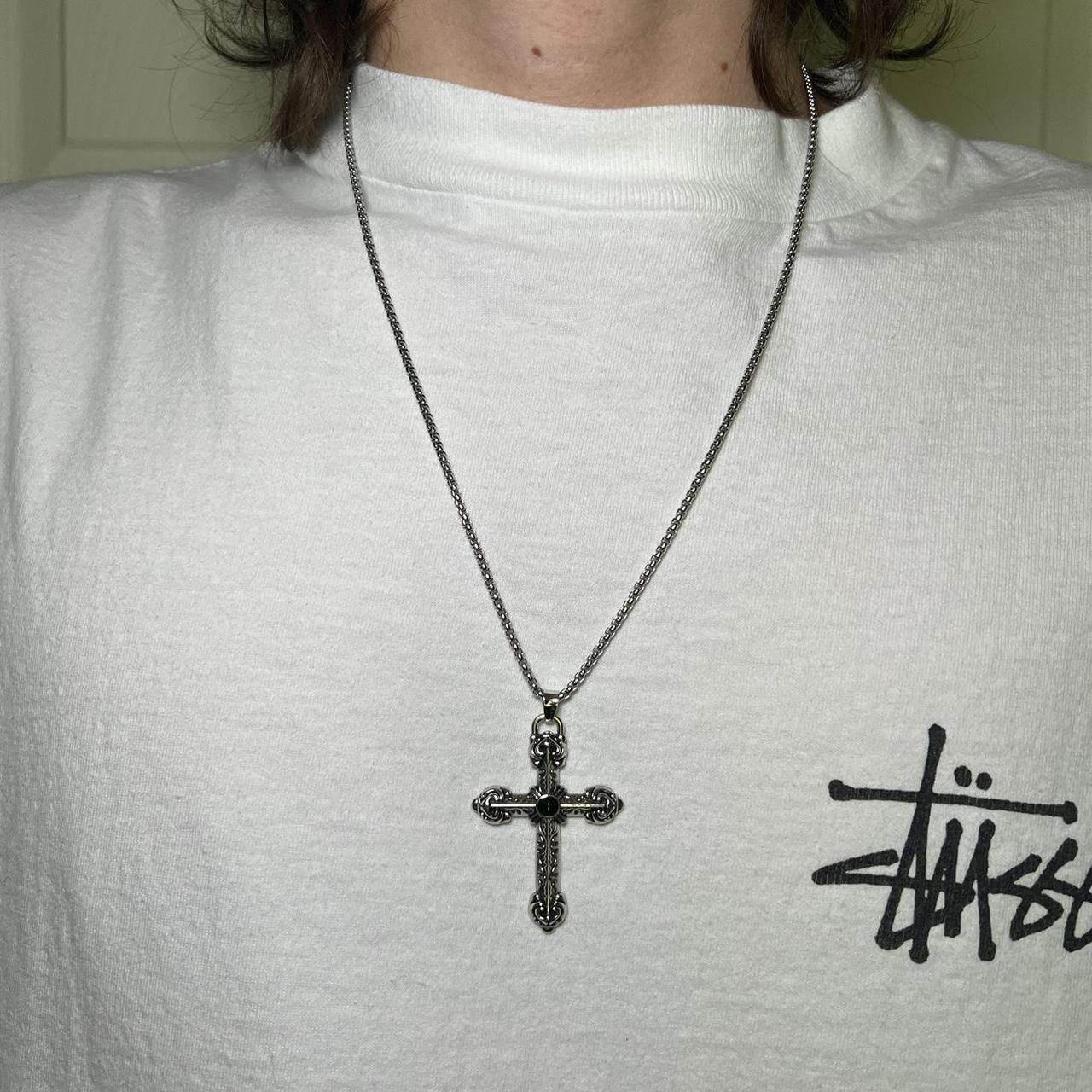y2k 2000s gothic emo grunge cross silver... - Depop