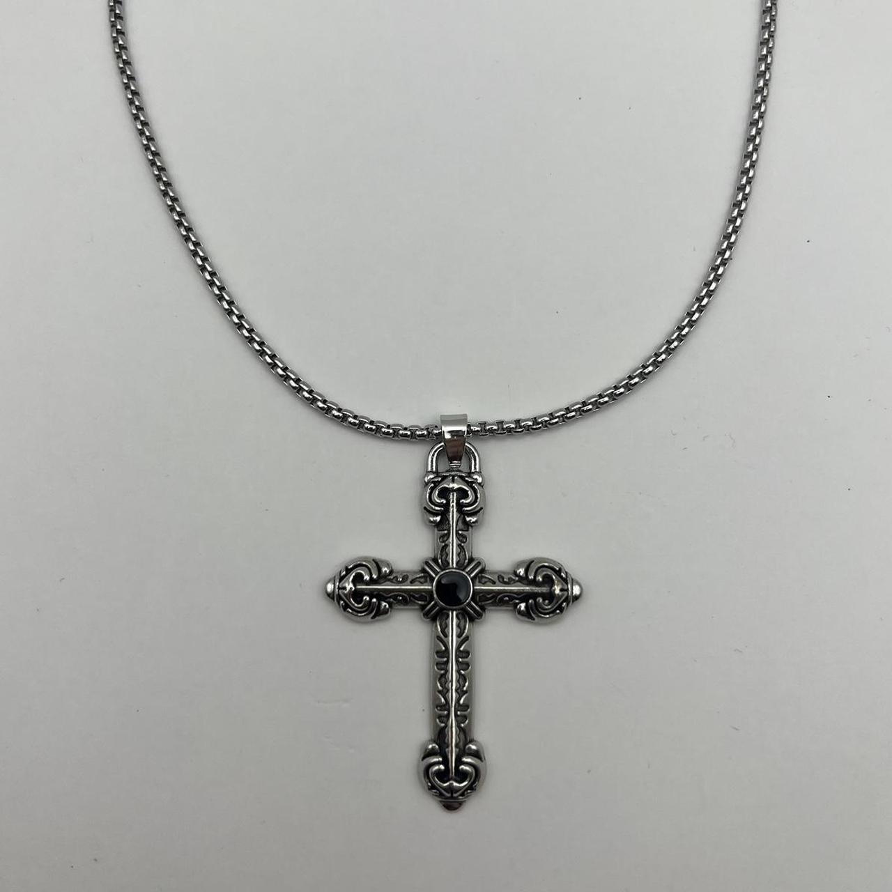 y2k 2000s gothic emo grunge cross silver... - Depop