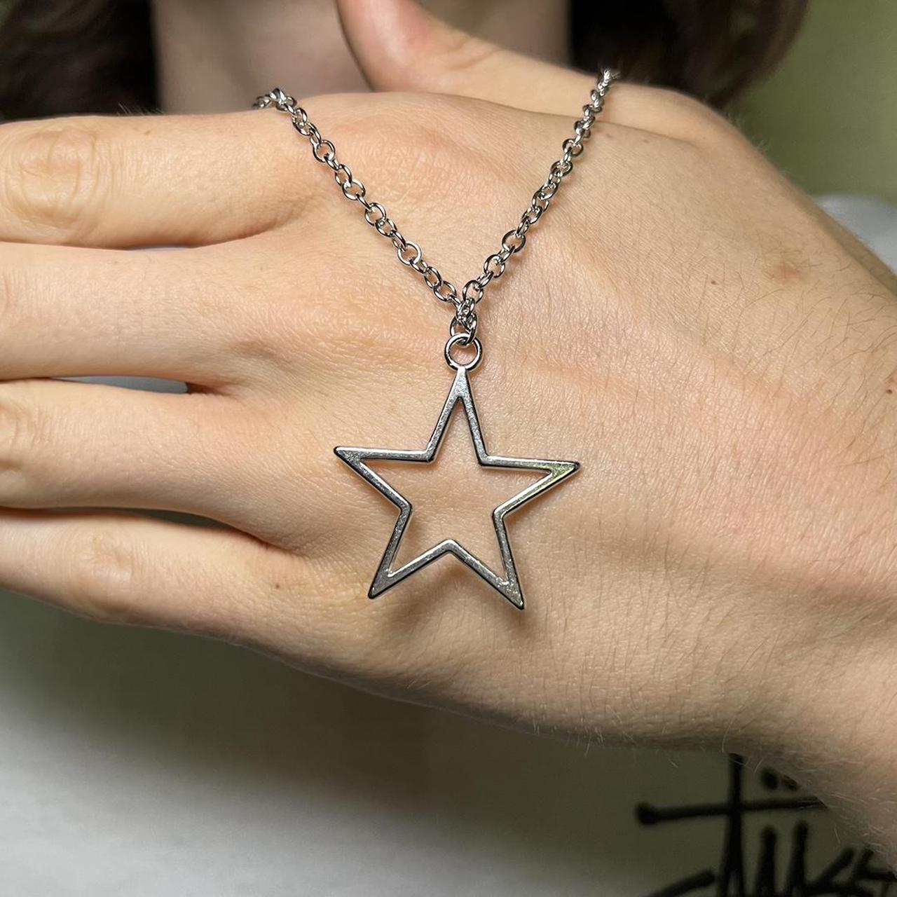 y2k 2000s style hollow star punk emo silver... | Depop