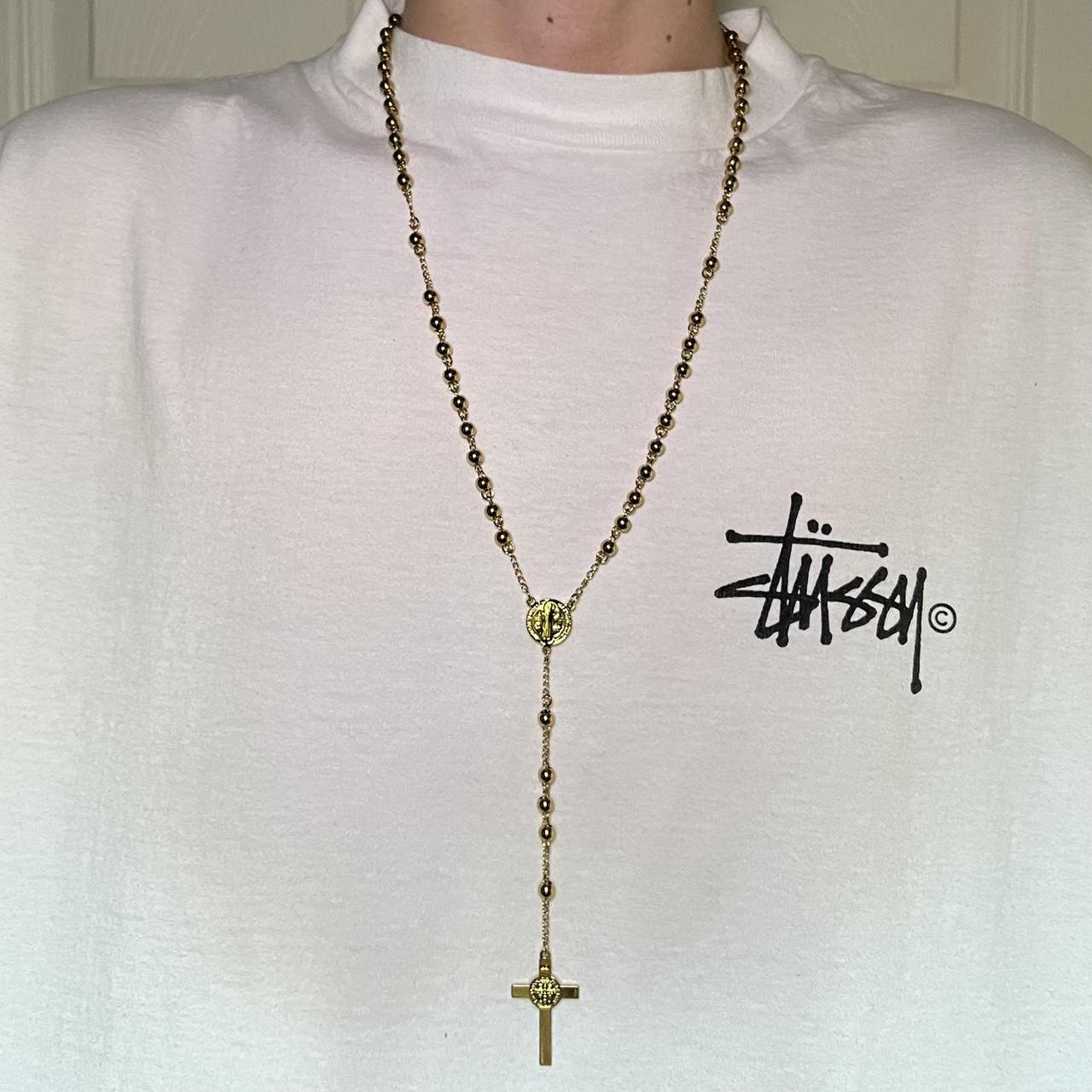y2k 2000s gold rosary bead necklace these chains... - Depop