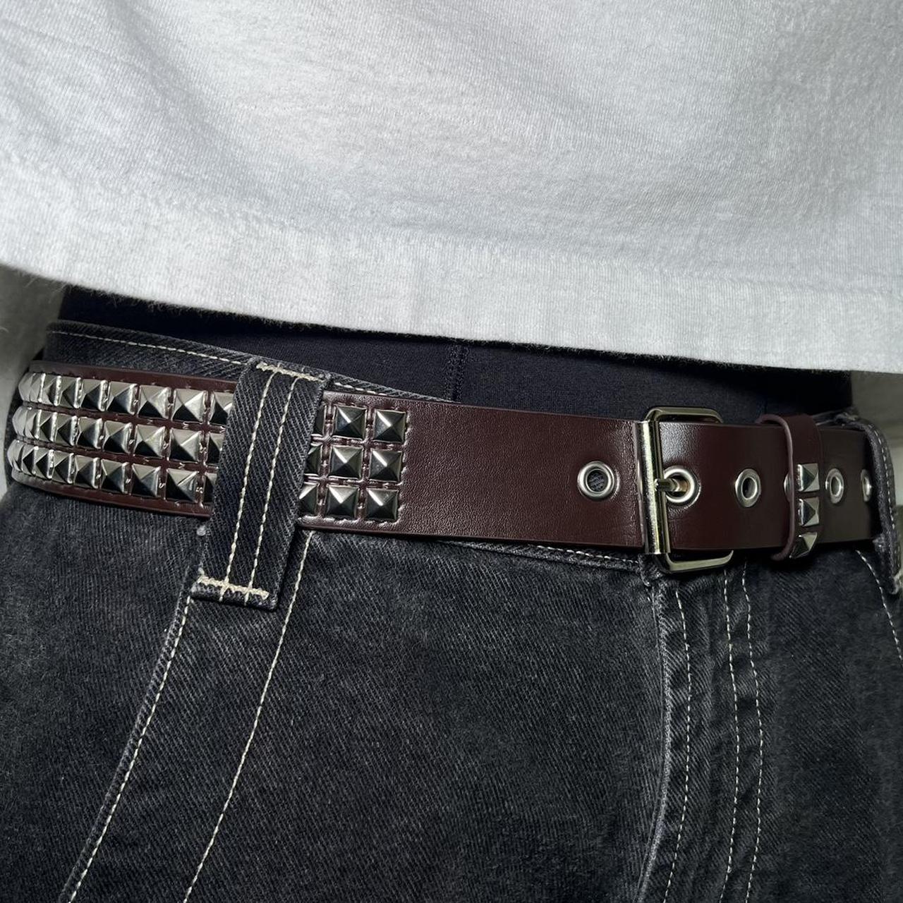 y2k 2000s brown and silver studded belt these belts... - Depop