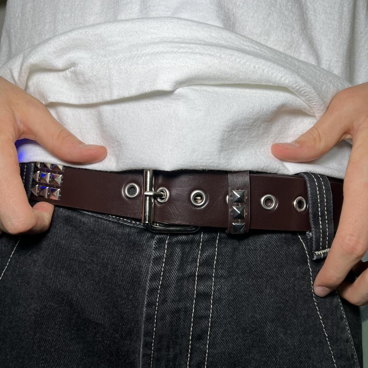 y2k 2000s brown and silver studded belt these belts... - Depop