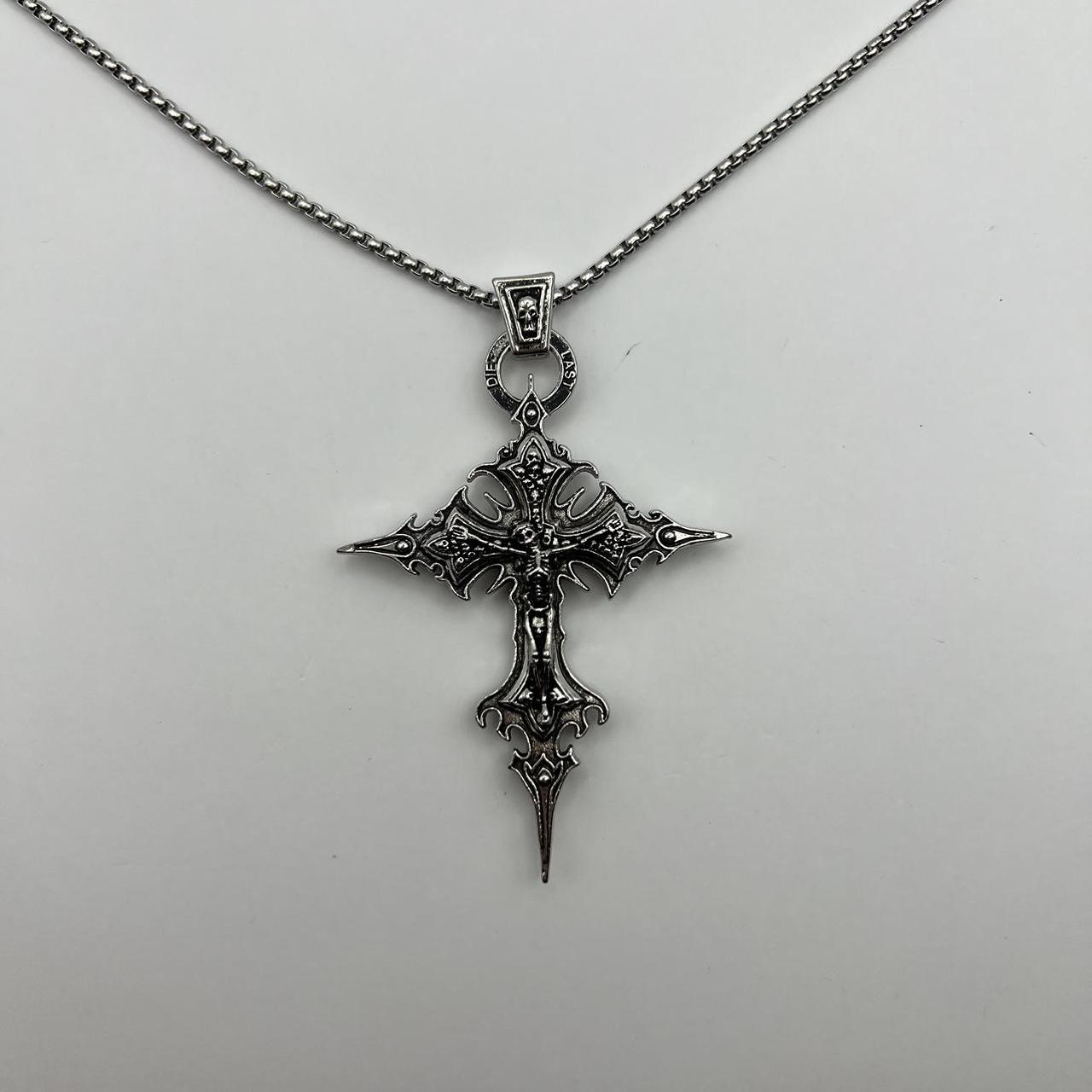 y2k 2000s skeleton cross silver chain these chains... - Depop