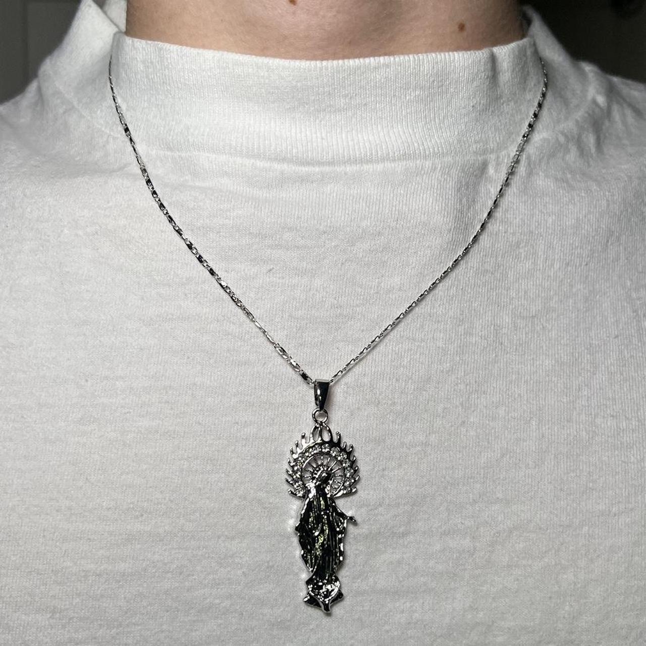 y2k 2000s Virgin Mary silver necklace these chains... - Depop