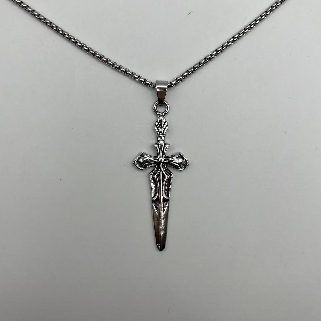 y2k 2000s style emo grunge dagger sword silver cross... - Depop