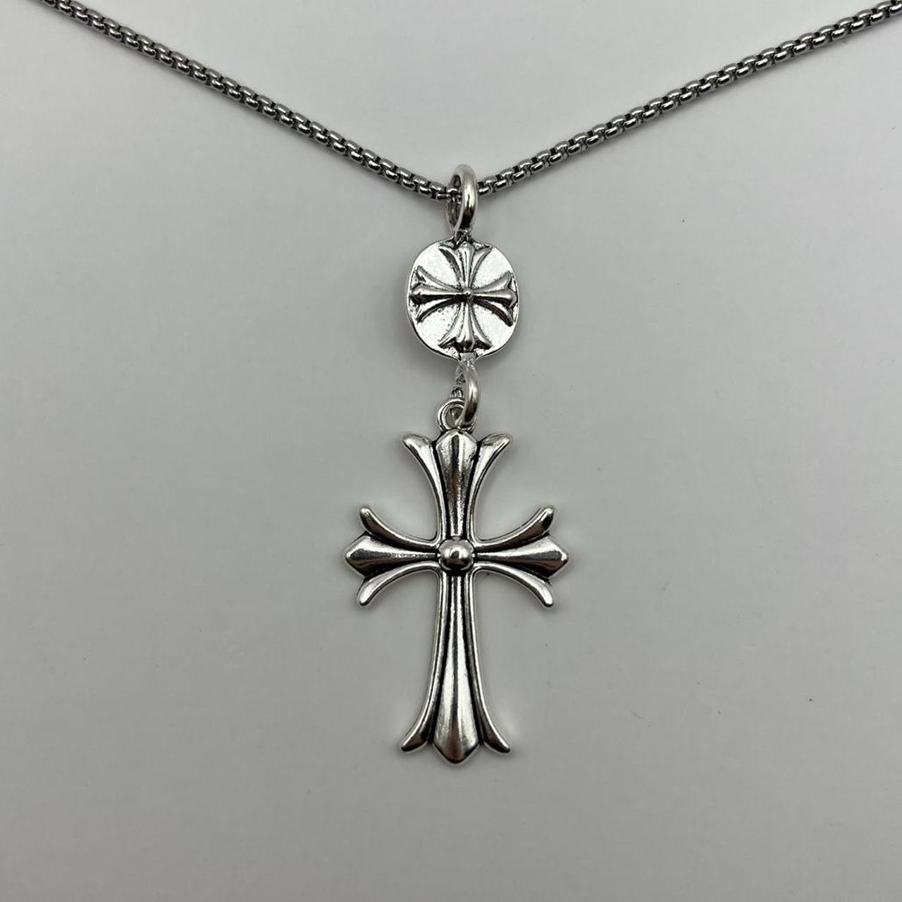 y2k 2000s style gothic punk emo cross silver... - Depop