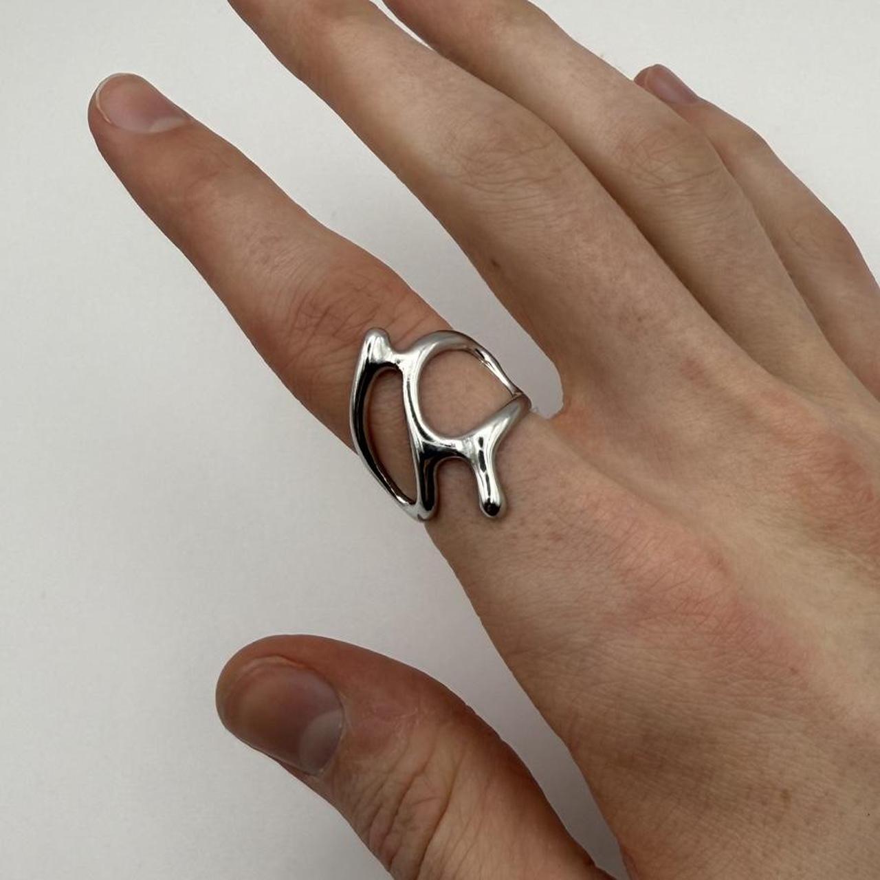 y2k style irregular abstract liquid silver... | Depop