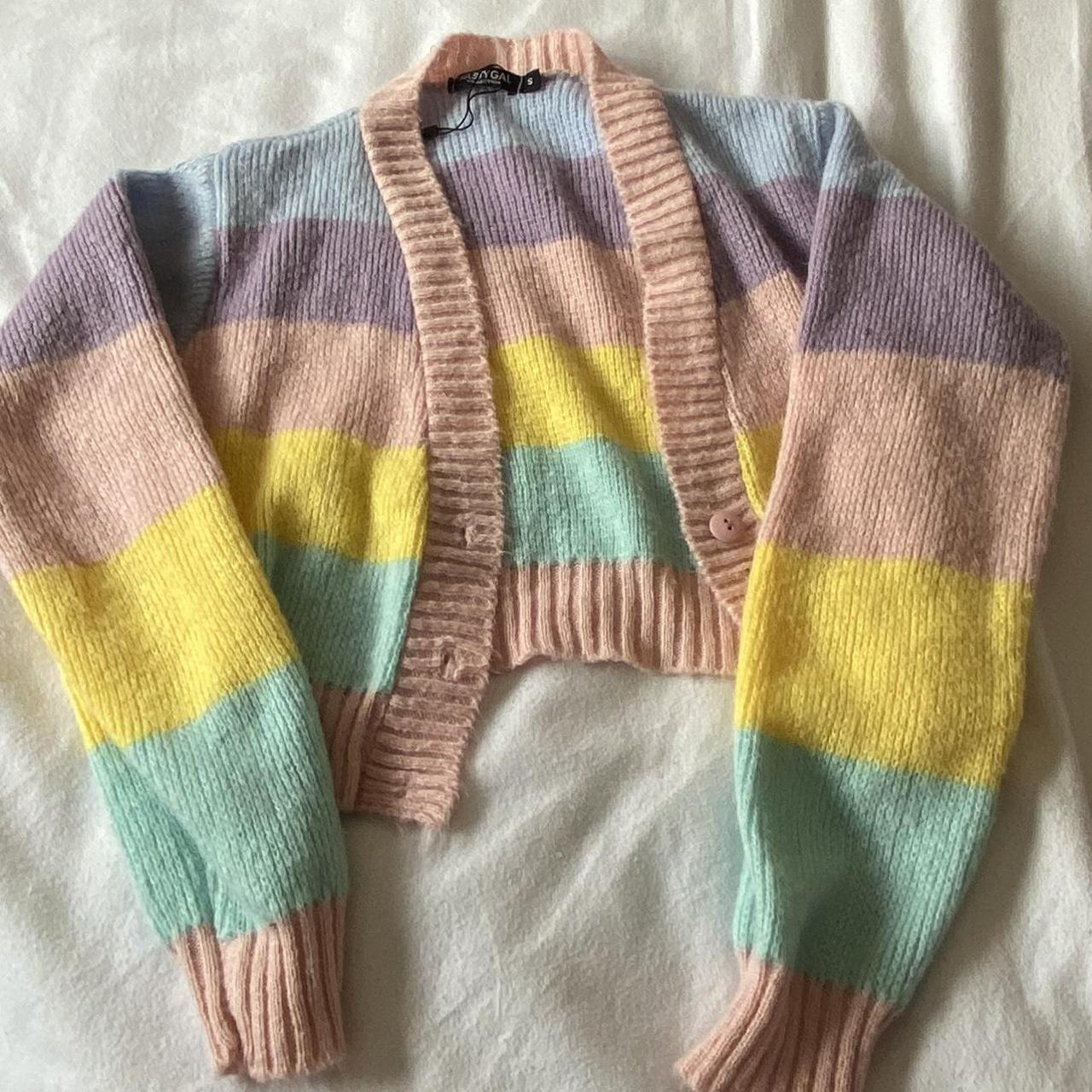 Very cropped Pastel striped cardigan #kawaii... - Depop