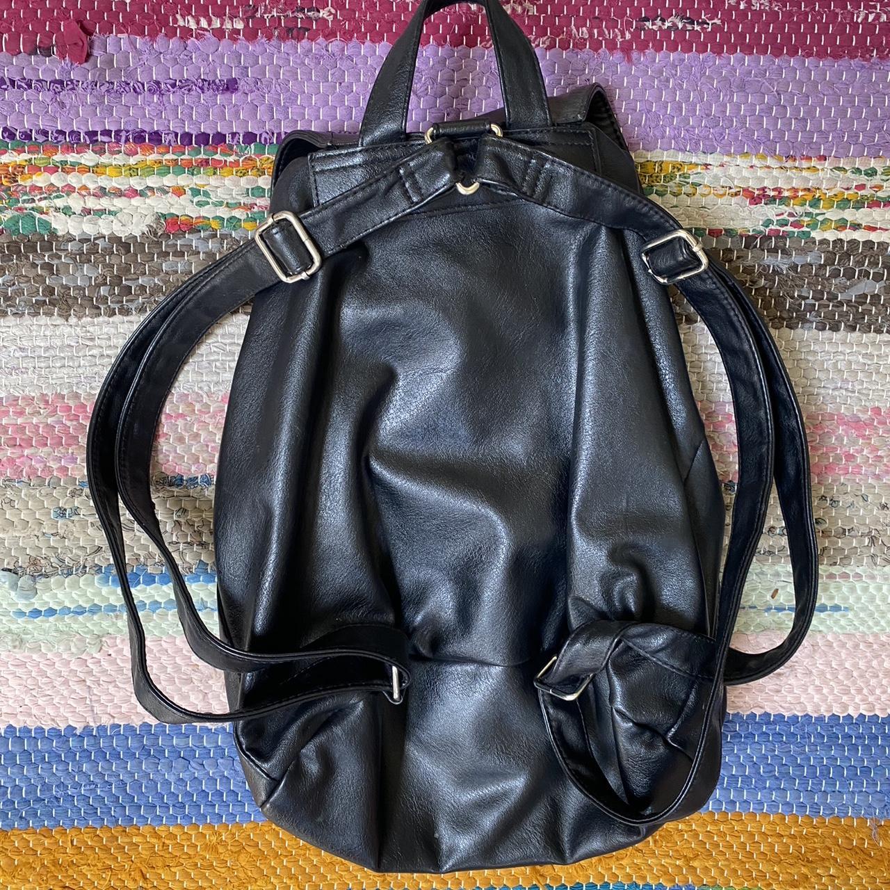Black faux leather backpack - Depop