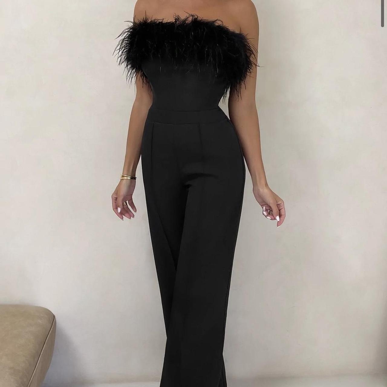 Club l London feather jumpsuit black, Perfect... - Depop