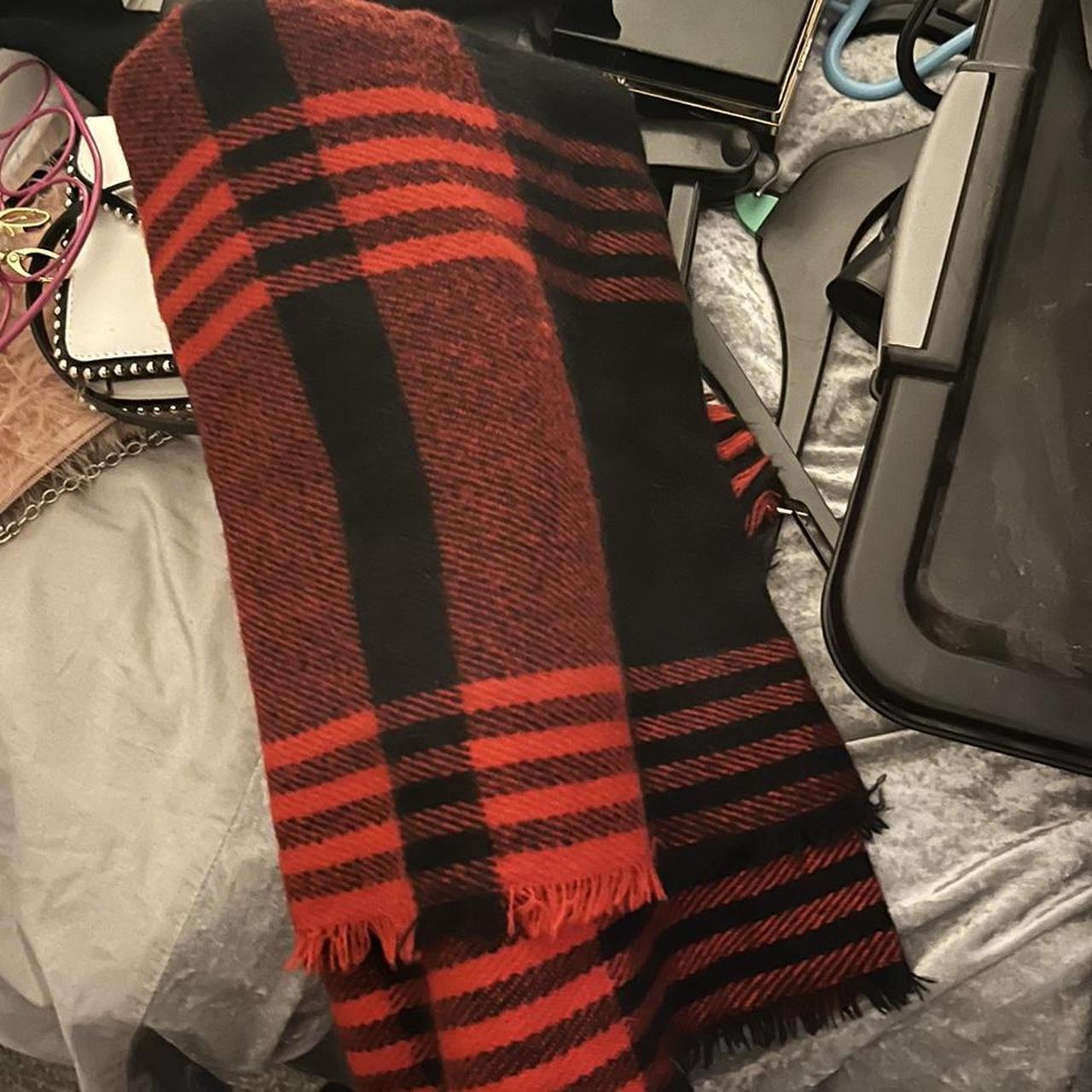 Red and black tartan scarf - Depop