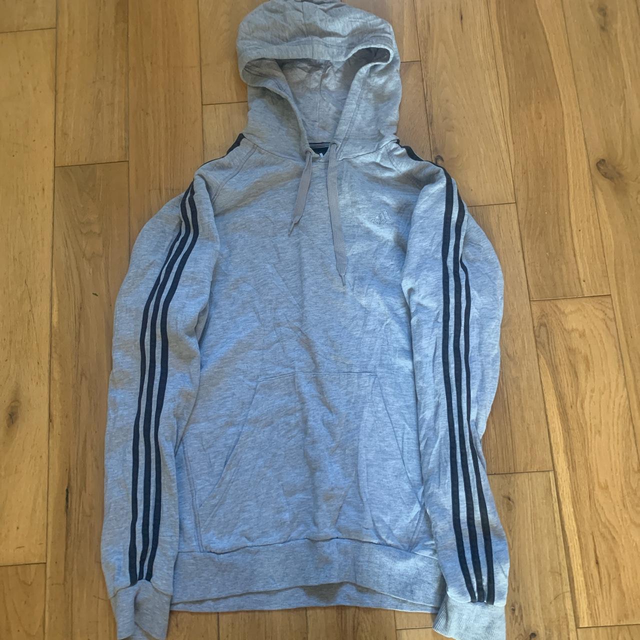 Adidas grey and black hoodie Size Large true to size - Depop