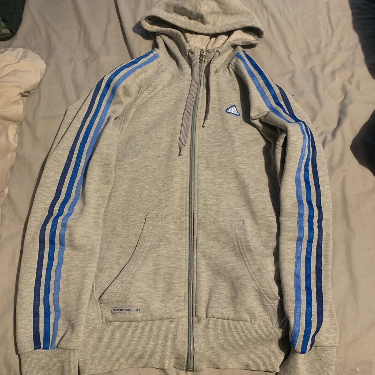 Vintage adidas jacket Tripe blue/grey 3 strip... - Depop