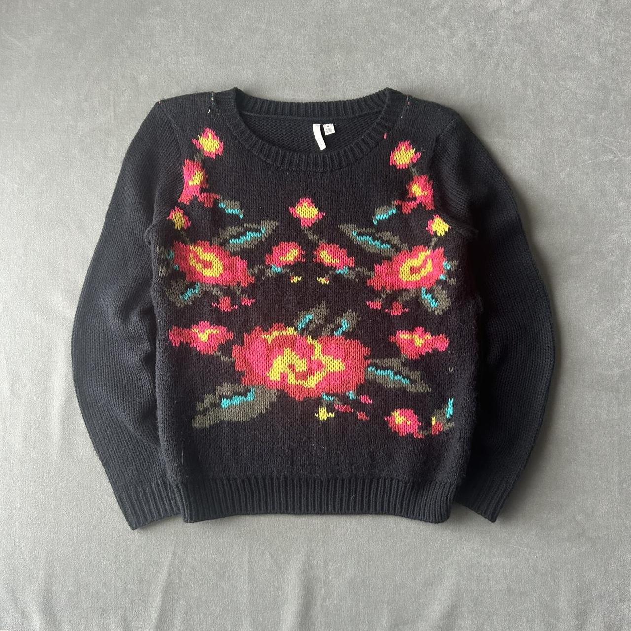 Rose Floral Cottage Sweater Fuzzy Mohair Style Size:... | Depop