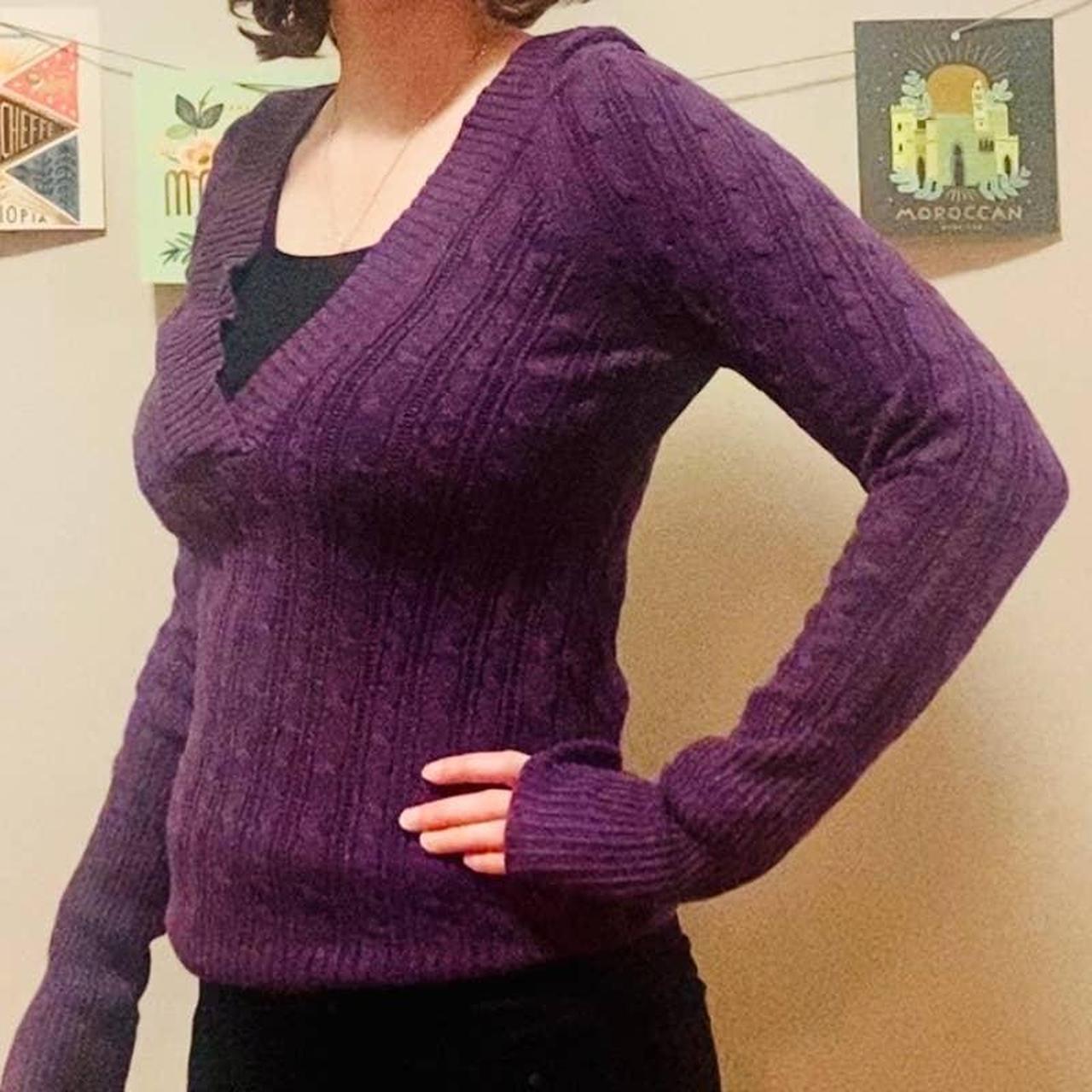 American Eagle Outfitters v-neck purple sweater with... - Depop