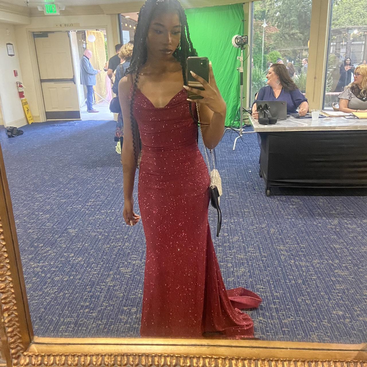 Red maxi prom dress with sparkles | Depop