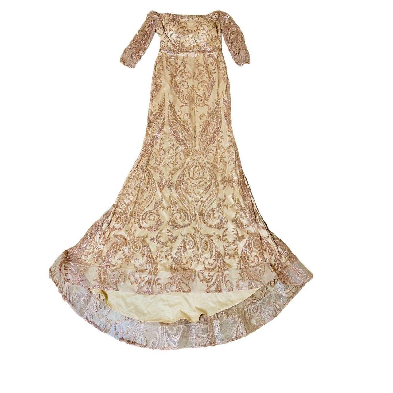 Sparkling Gold Long Runway Dress - Party/Cocktail Dress - Depop