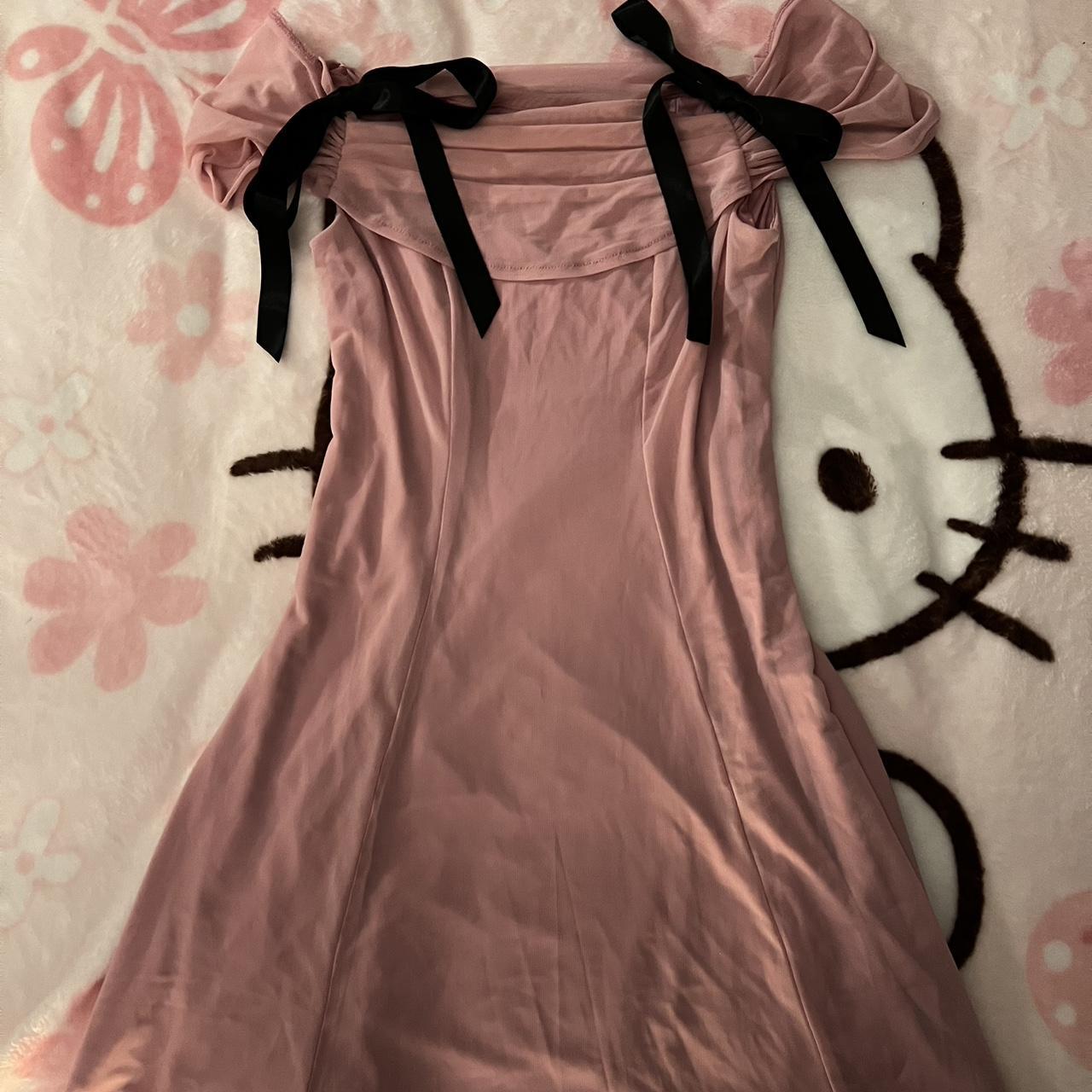 Pink mini kimchi blue dress with black ribbon bows... - Depop