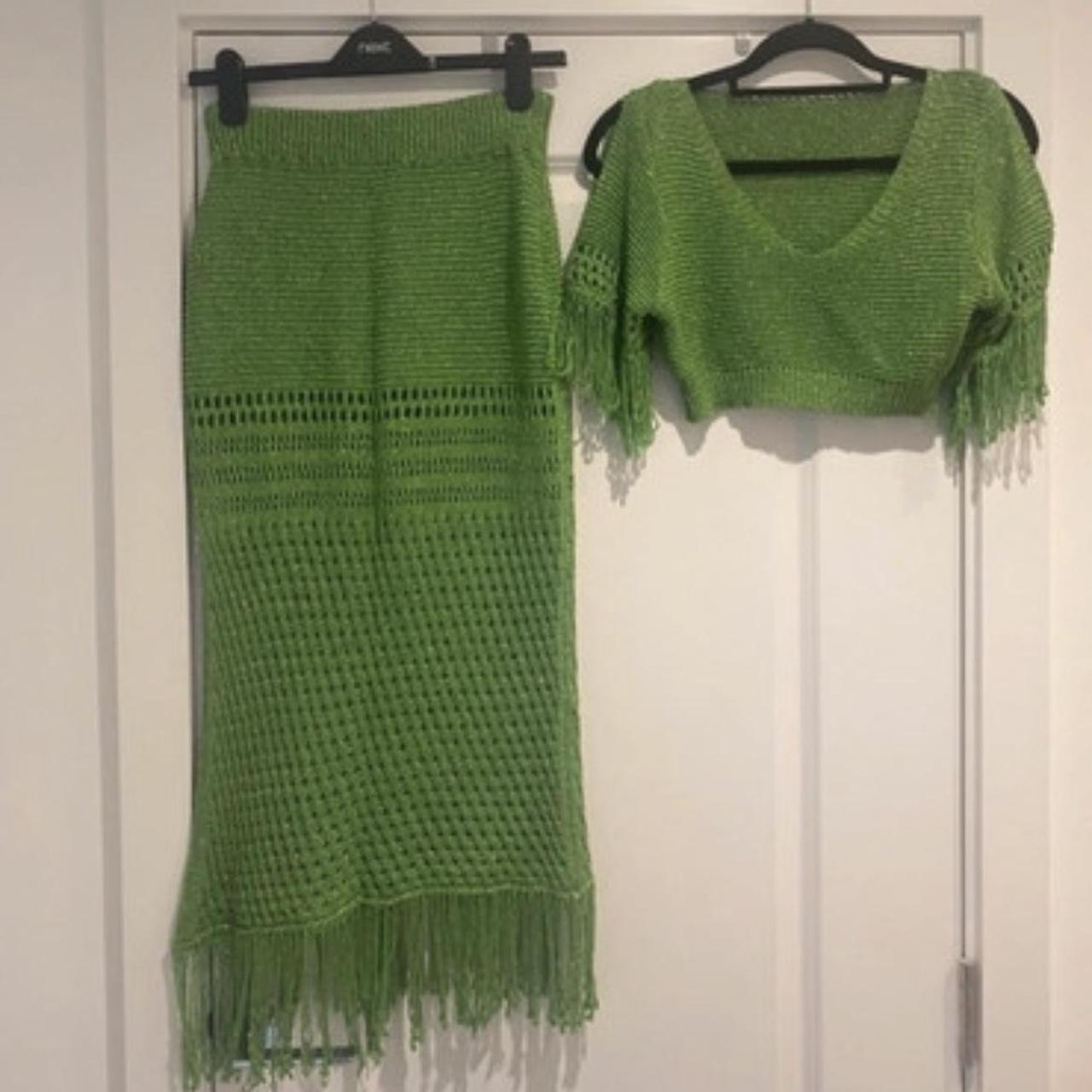 Green crochet matching set with bits of sparkle.... - Depop