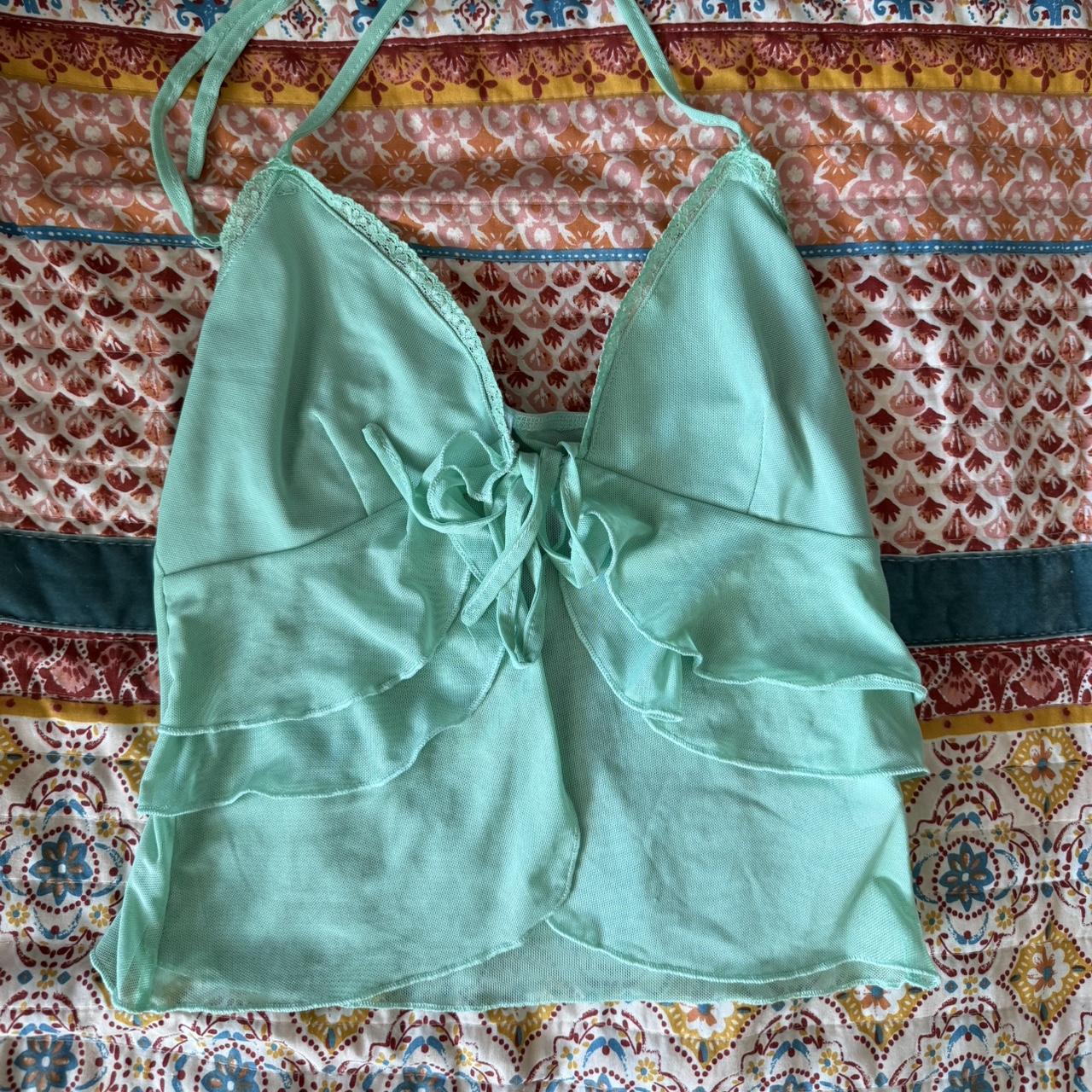 Moolala Mint green halter top with lace trim size... - Depop