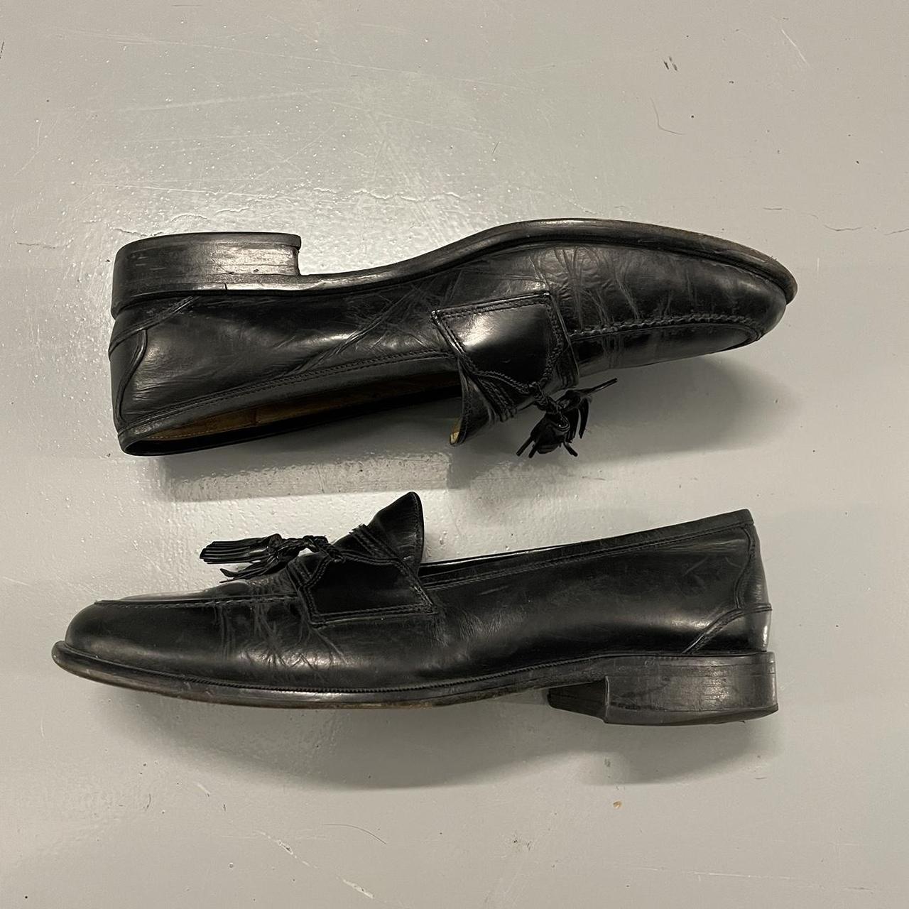 Vintage black leather penny loafer tassel... - Depop