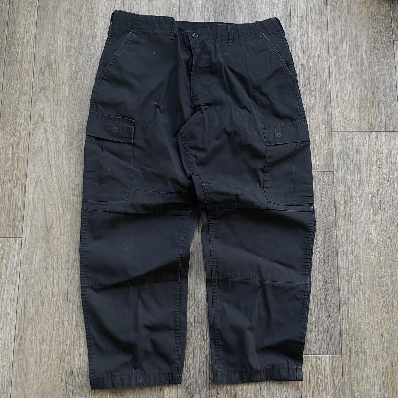 Vintage Baggy Black Double Knee Cargo... - Depop