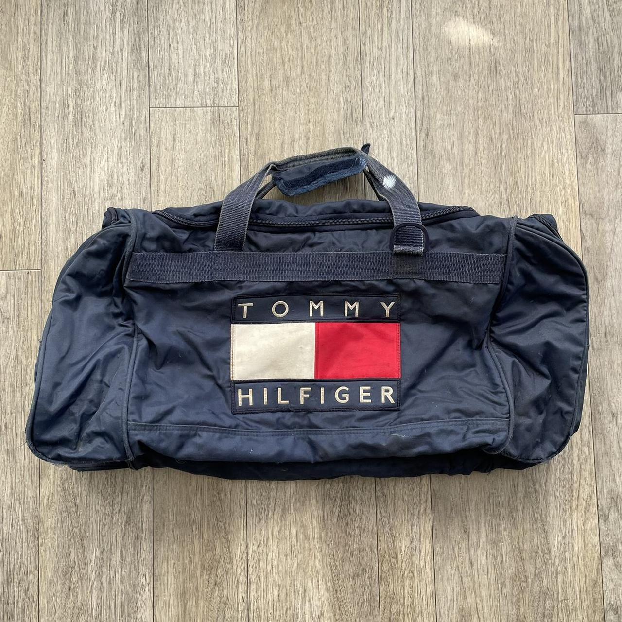 Vintage 90s Faded Navy Tommy Hilfiger Duffel Bag... | Depop