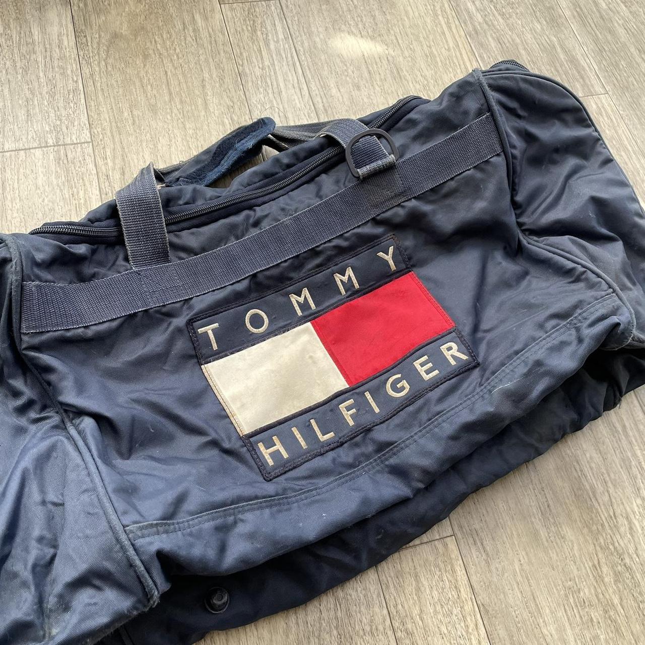 Vintage 90s Faded Navy Tommy Hilfiger Duffel Bag... | Depop