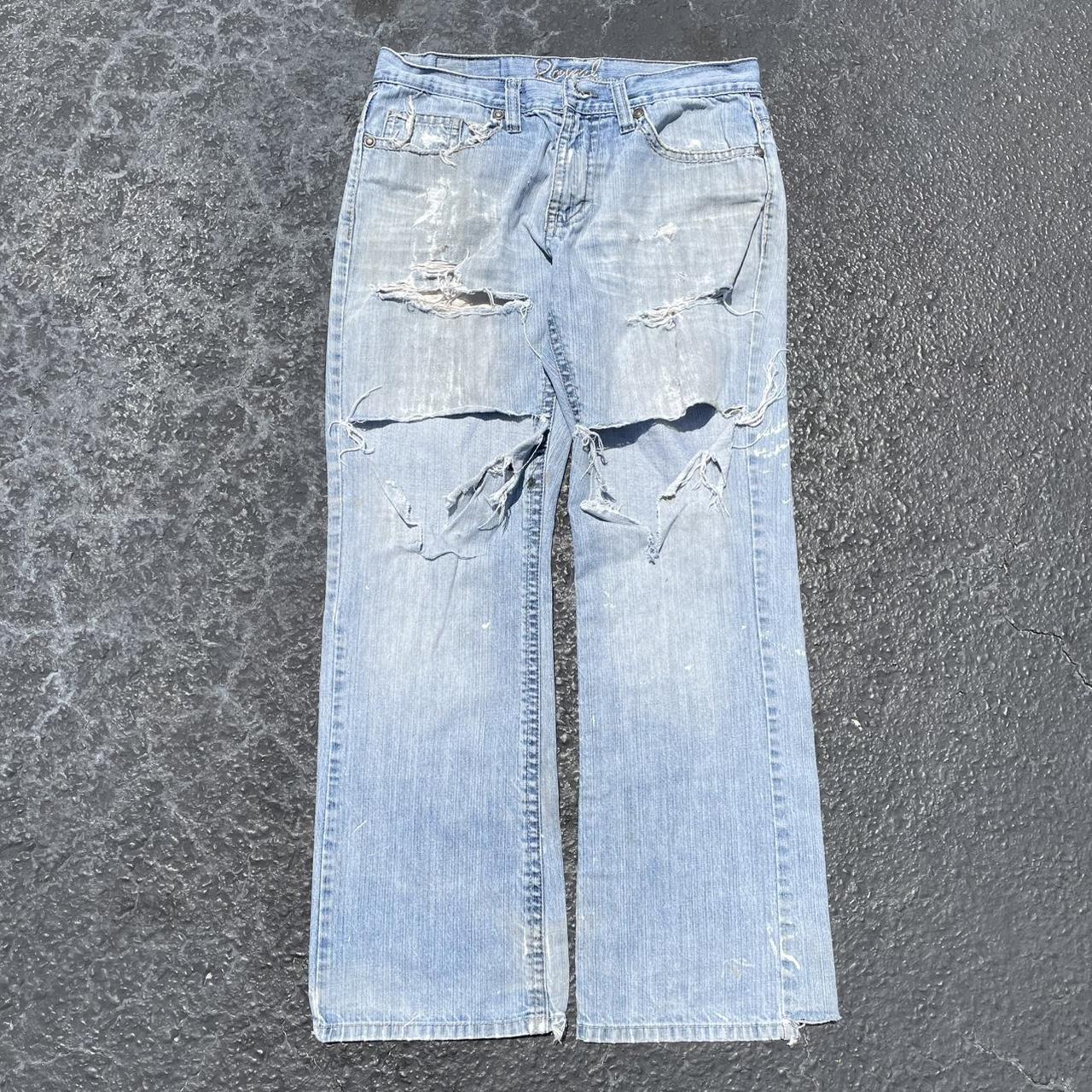 Vintage Light Wash Faded Denim Distresses Knee... | Depop